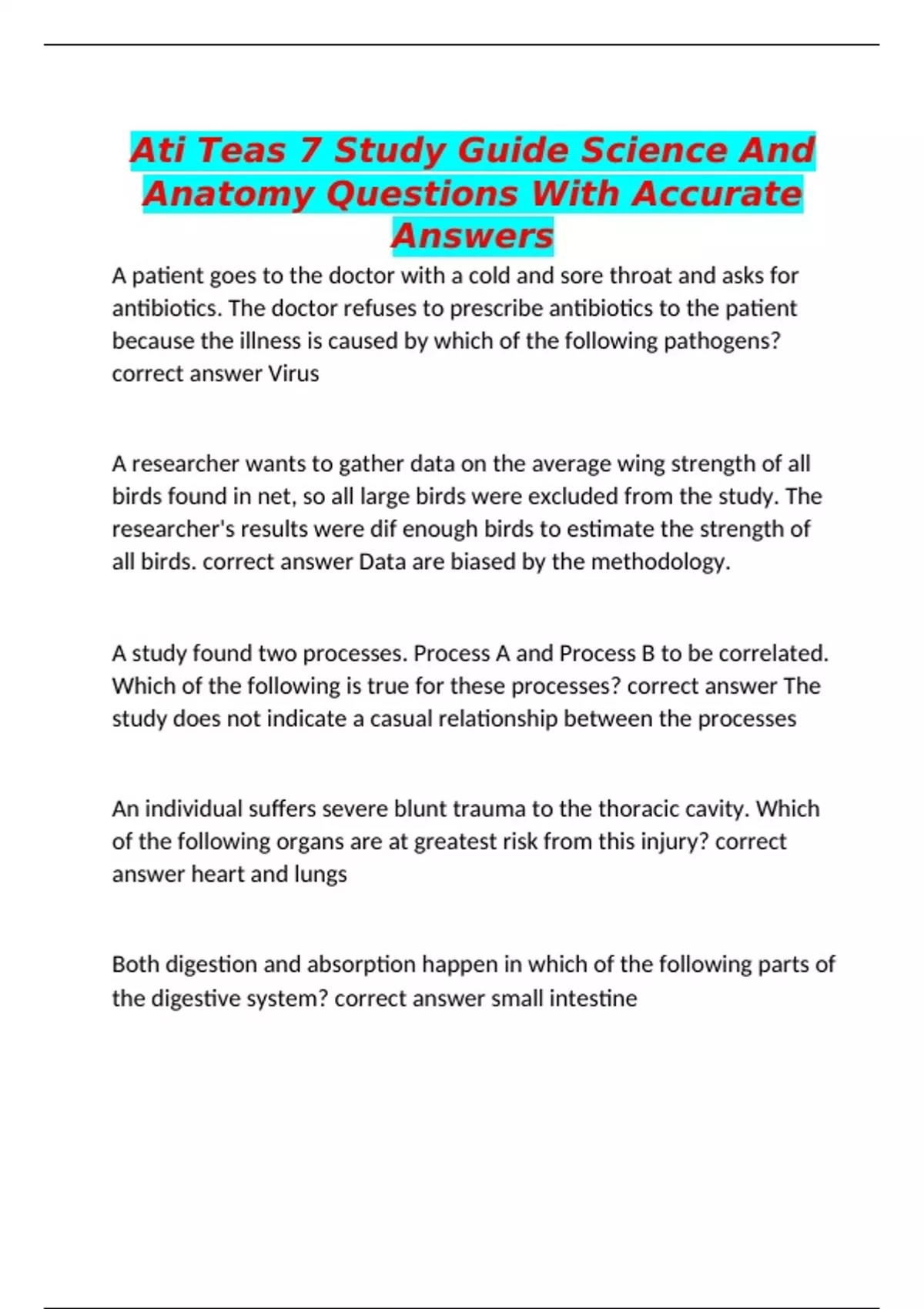 ATI Teas 7 Reading & English Study Guide (Nurse Cheung) Questions with Accurate Answers - Teas ...