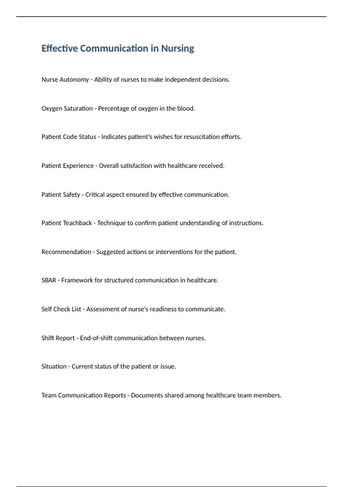 Effective communication in nursing - Healthcare nursing - Stuvia US