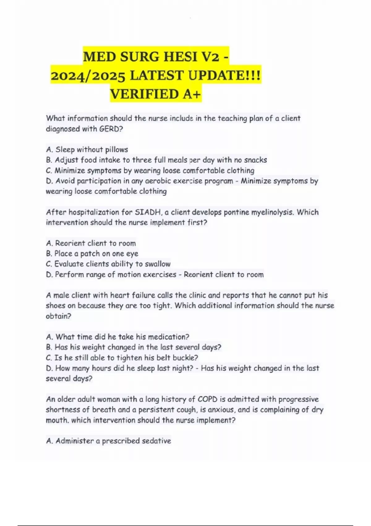 MED SURG HESI V LATEST UPDATE!!! VERIFIED A+ - HESI RN MED SURG 2024 ...