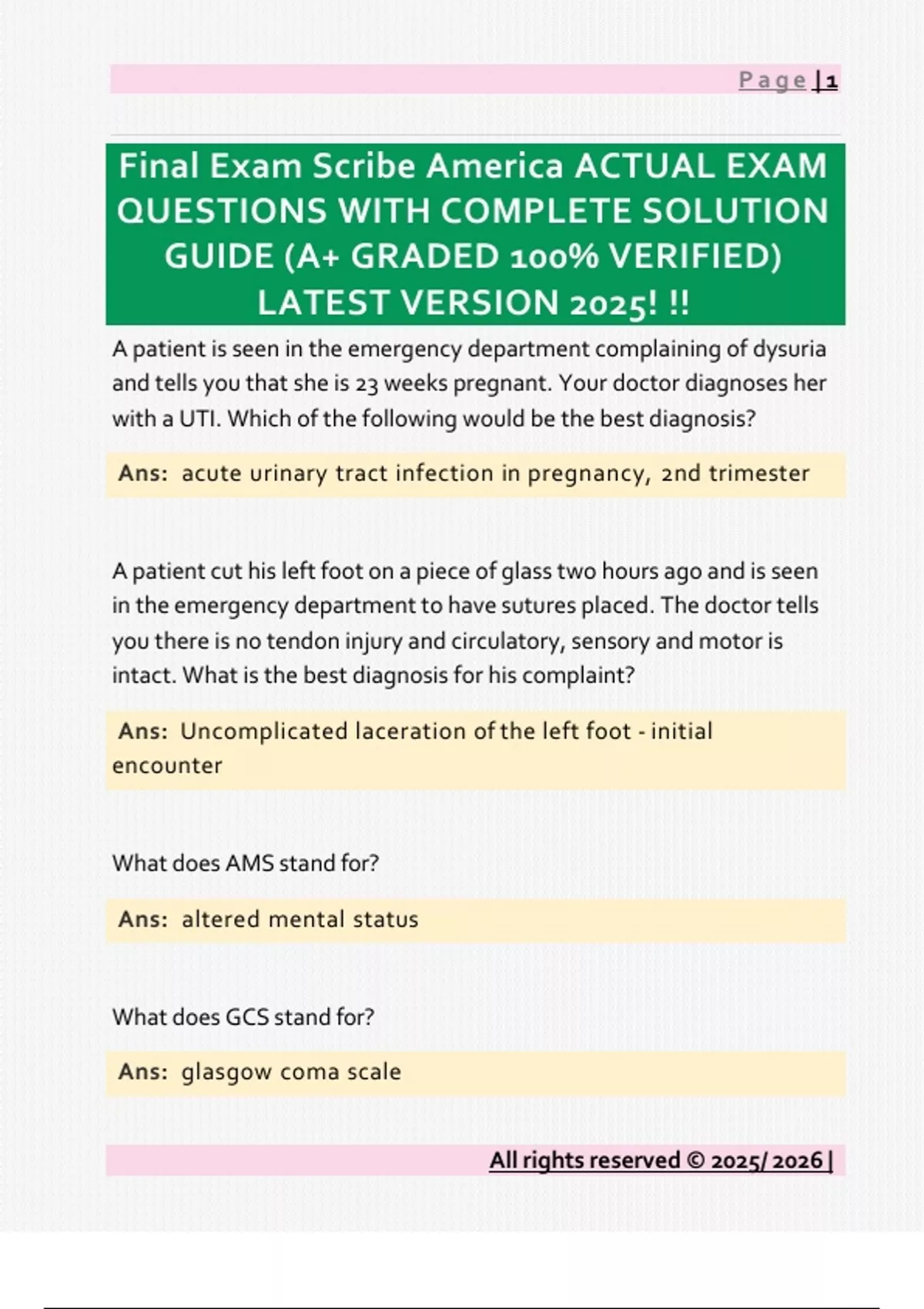 Scribe America Final Exam – Actual Exam Questions with Complete ...