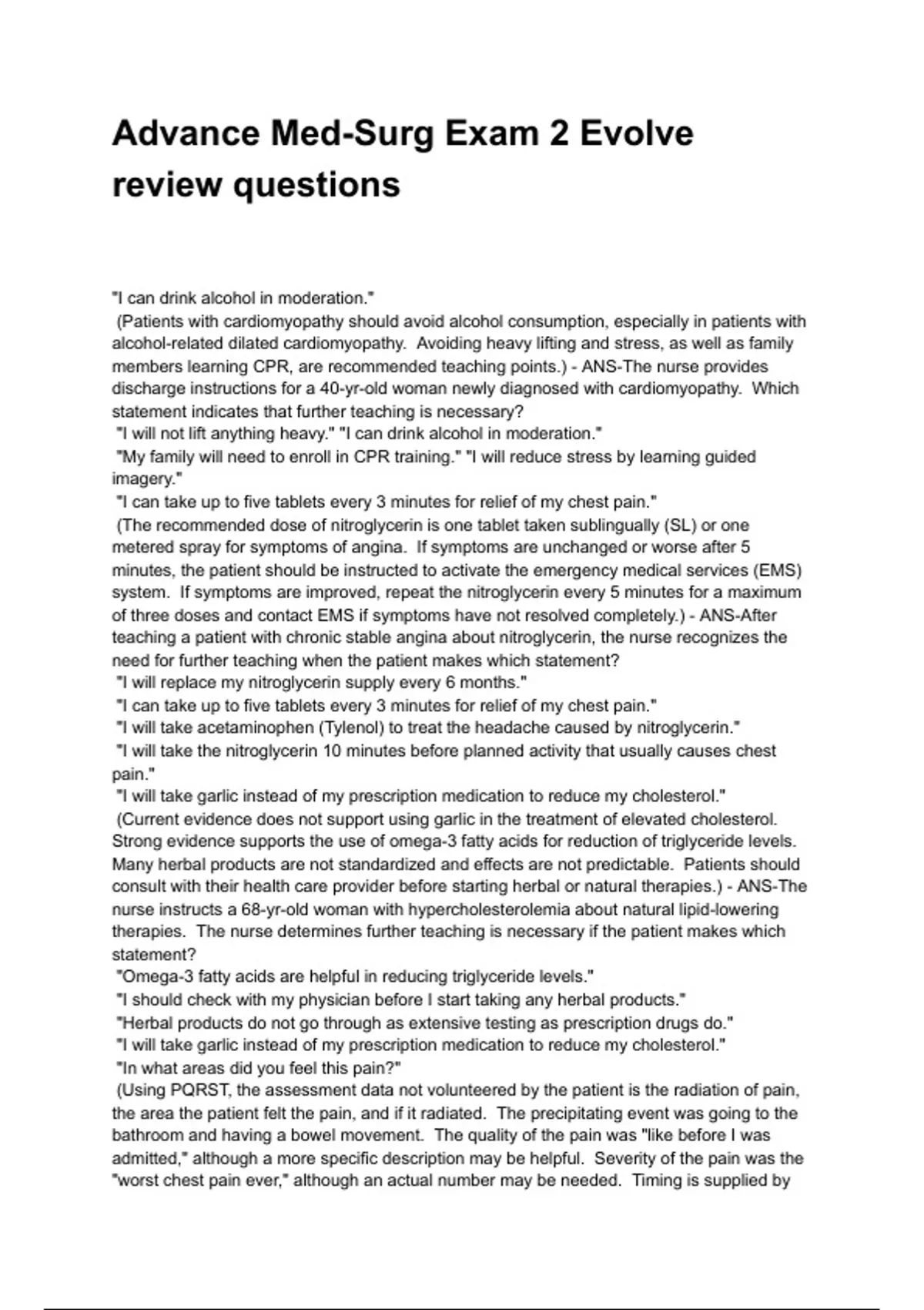 Advance Med-Surg Exam 2 Evolve review questions NEWEST 2025/2026 ...