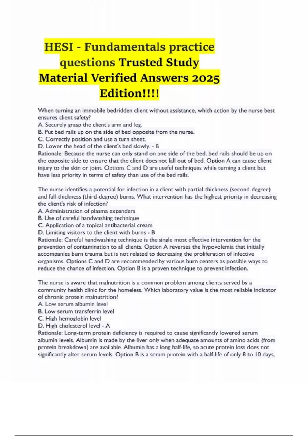 HESI - Fundamentals practice questions Trusted Study Material Verified ...