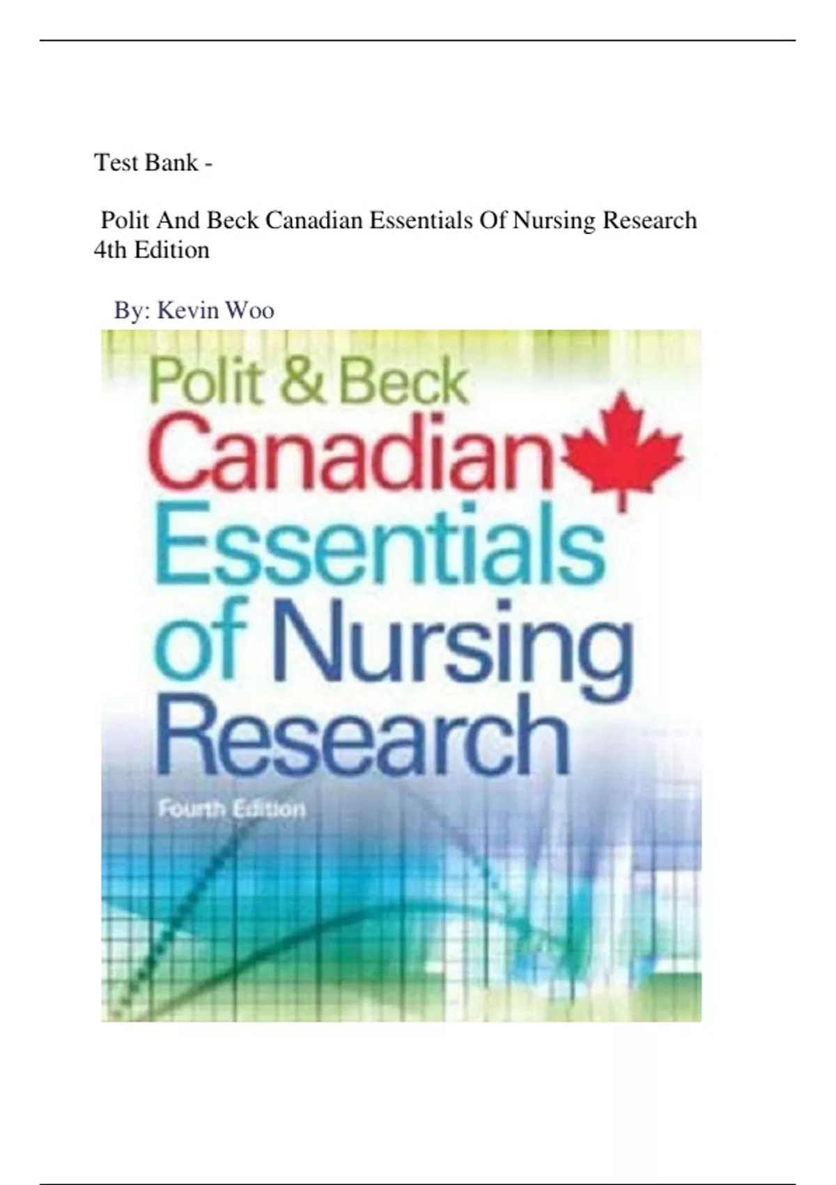 Polit & Beck Canadian Essentials of Nursing Research, 4th Edition Full ...
