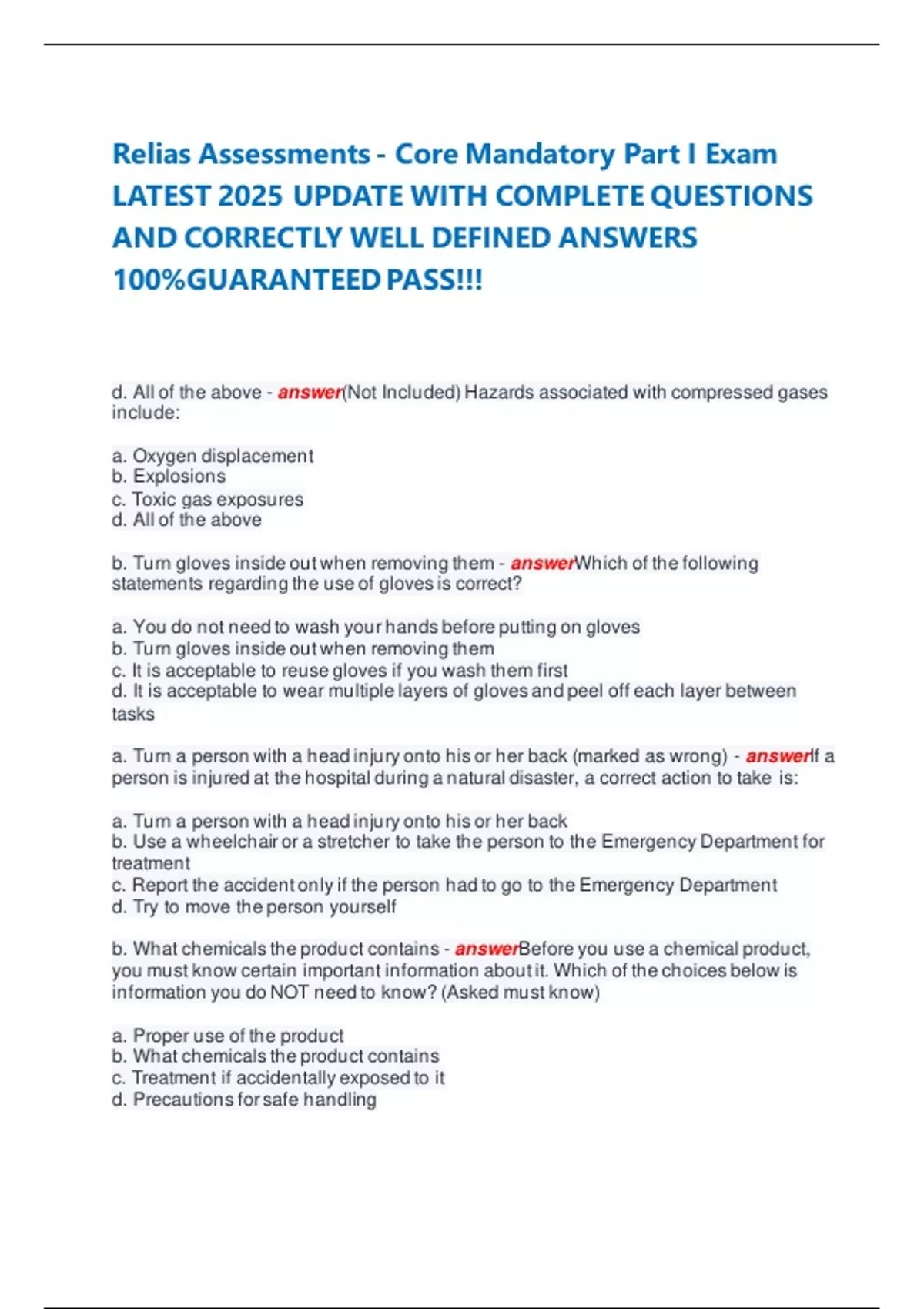 Relias Assessments - Core Mandatory Part I Exam LATEST 2025 UPDATE WITH ...