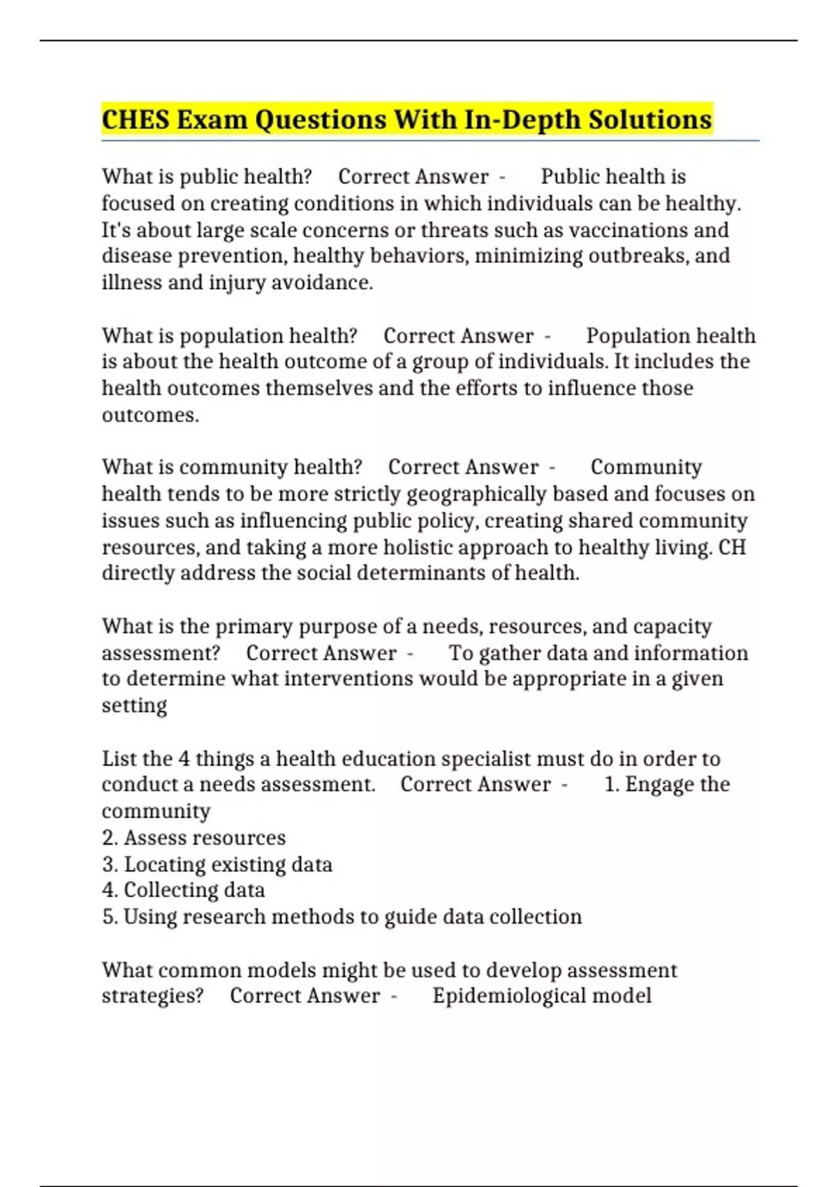 CHES Exam Questions With In-Depth Solutions - CHES - Certified Health ...