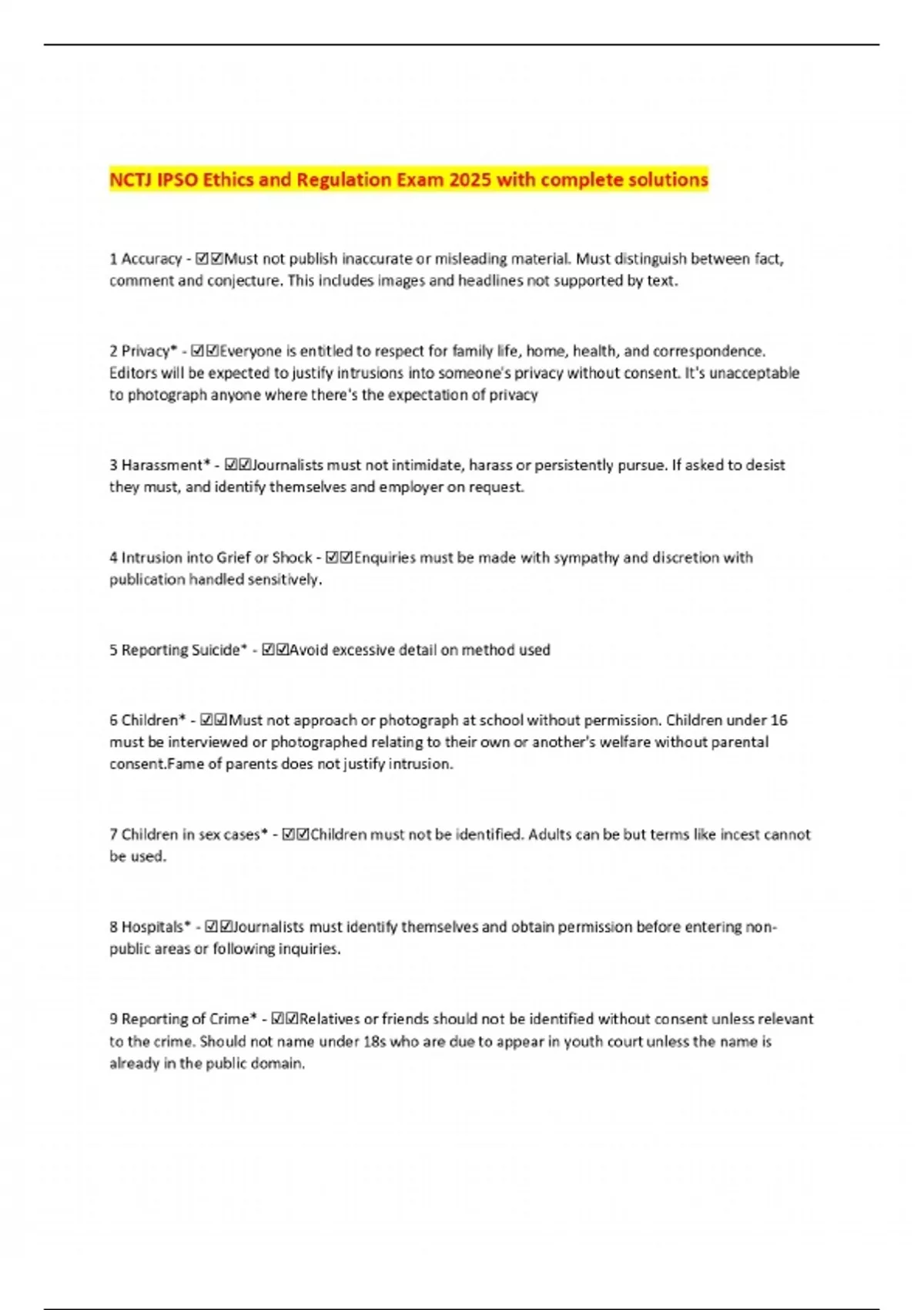 NCTJ IPSO Ethics and Regulation Exam 2025 with complete solutions ...