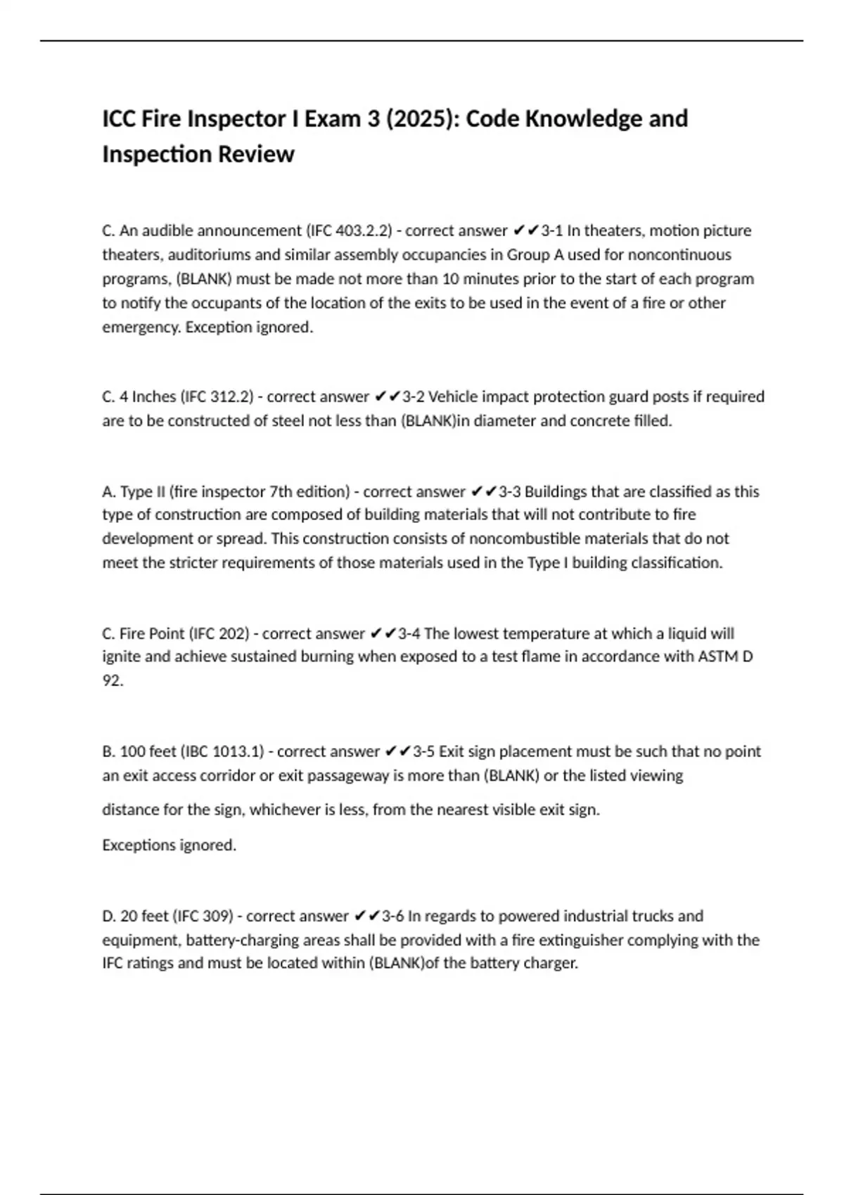 ICC Fire Inspector I Exam 3 (2025): Code Knowledge and Inspection ...