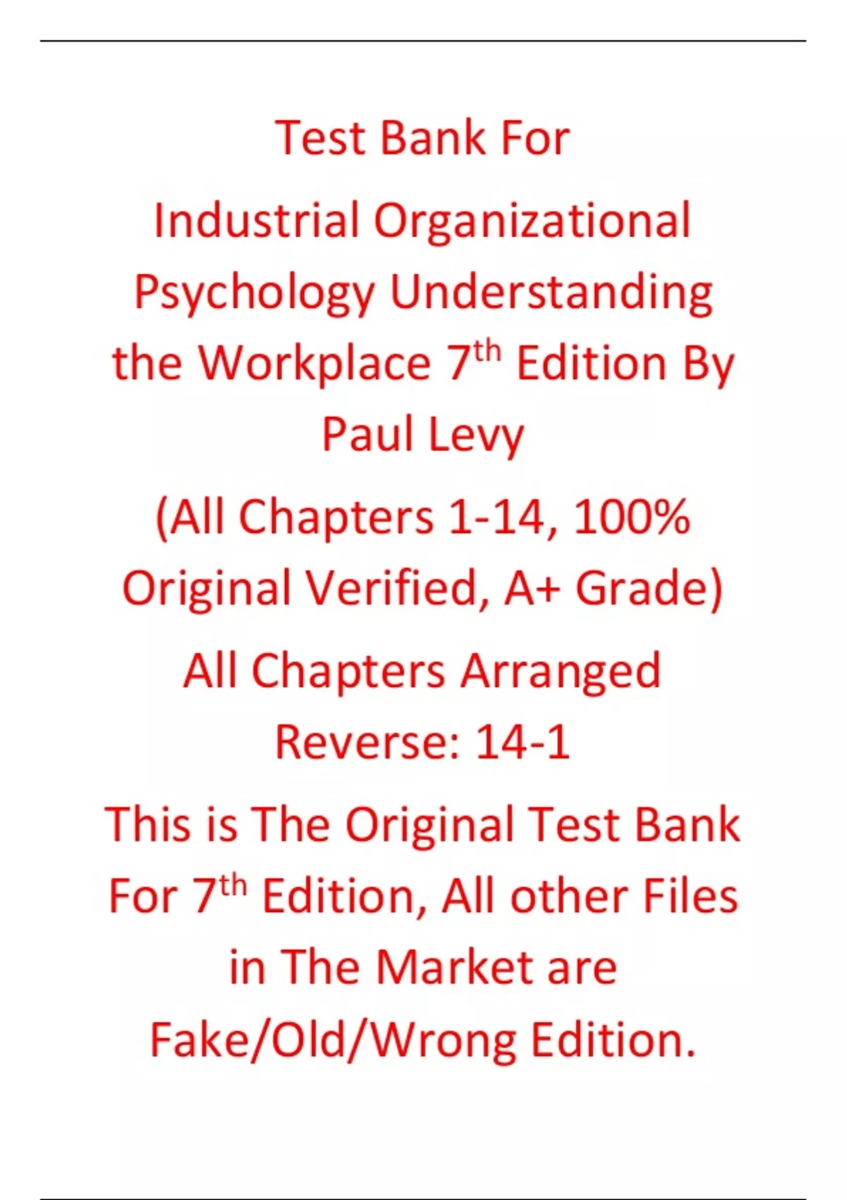 Test Bank For Industrial Organizational Psychology Understanding the ...