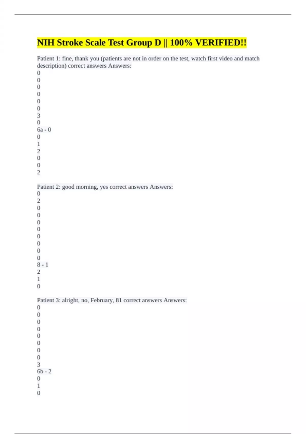 NIH Stroke Scale Test Group D || 100% VERIFIED!! - NIH Stroke Scale ...