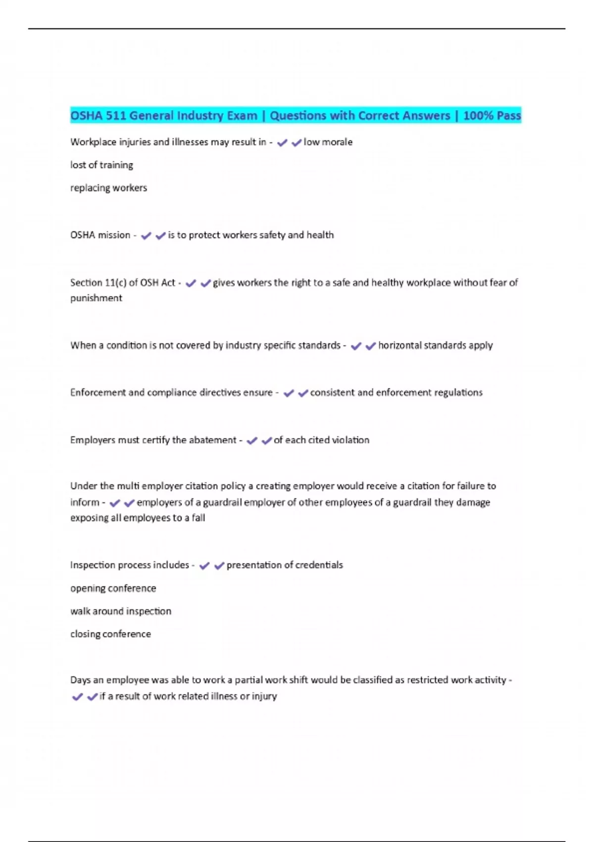 OSHA 511 General Industry Exam | Questions with Correct Answers | 100% ...