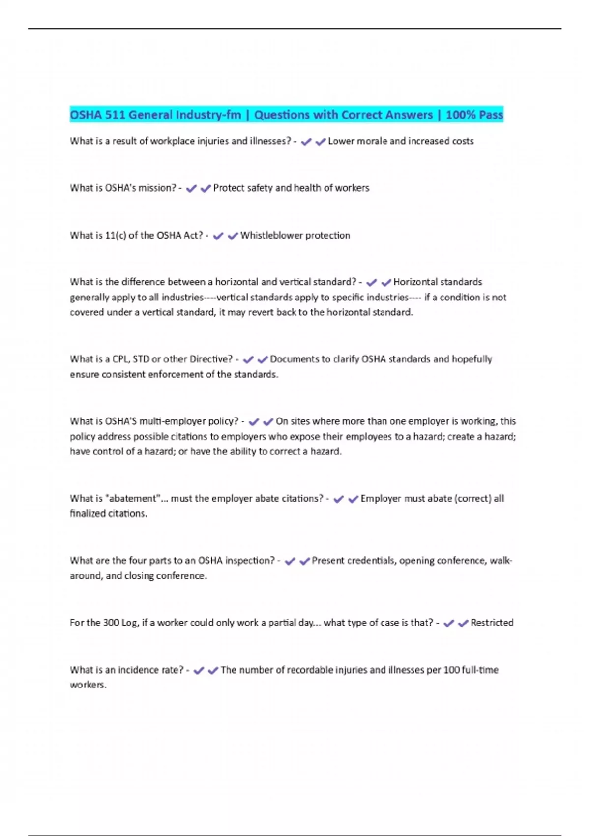 OSHA 511 General Industry-fm | Questions with Correct Answers | 100% ...