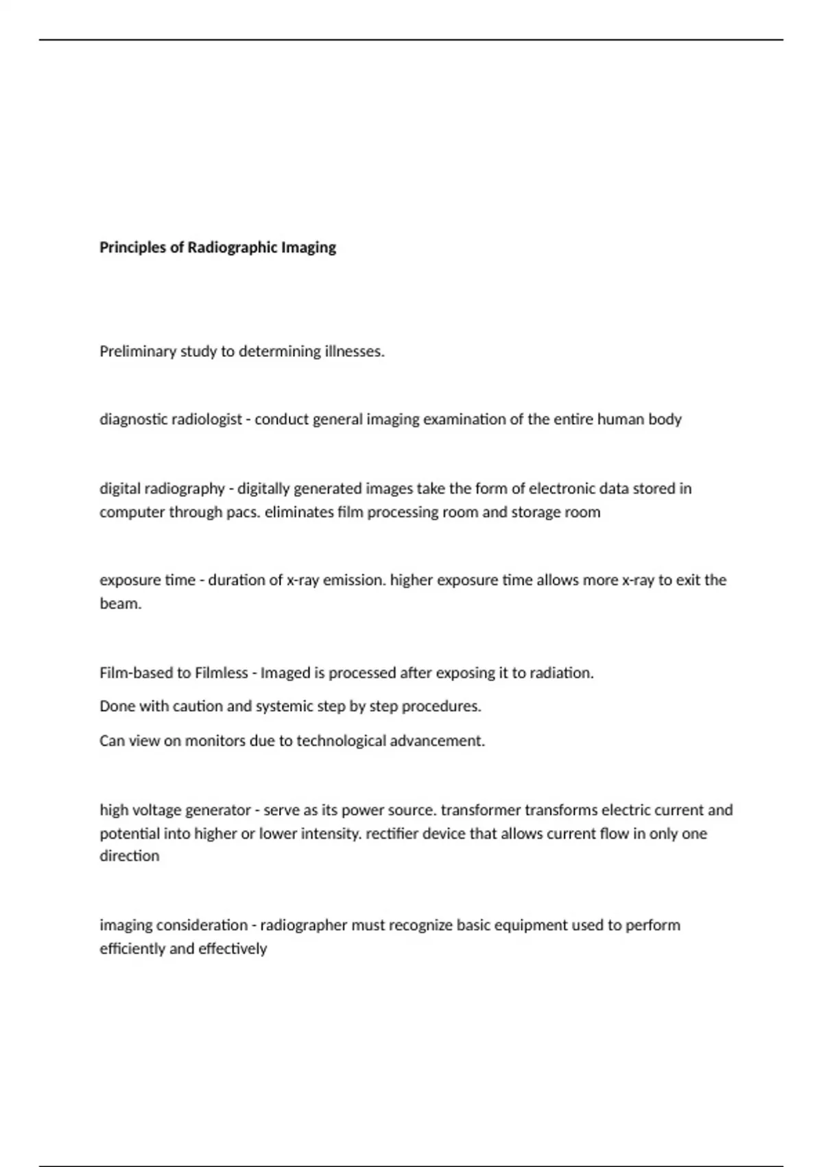Principles of radiographic imaging - Healthcare nursing - Stuvia US
