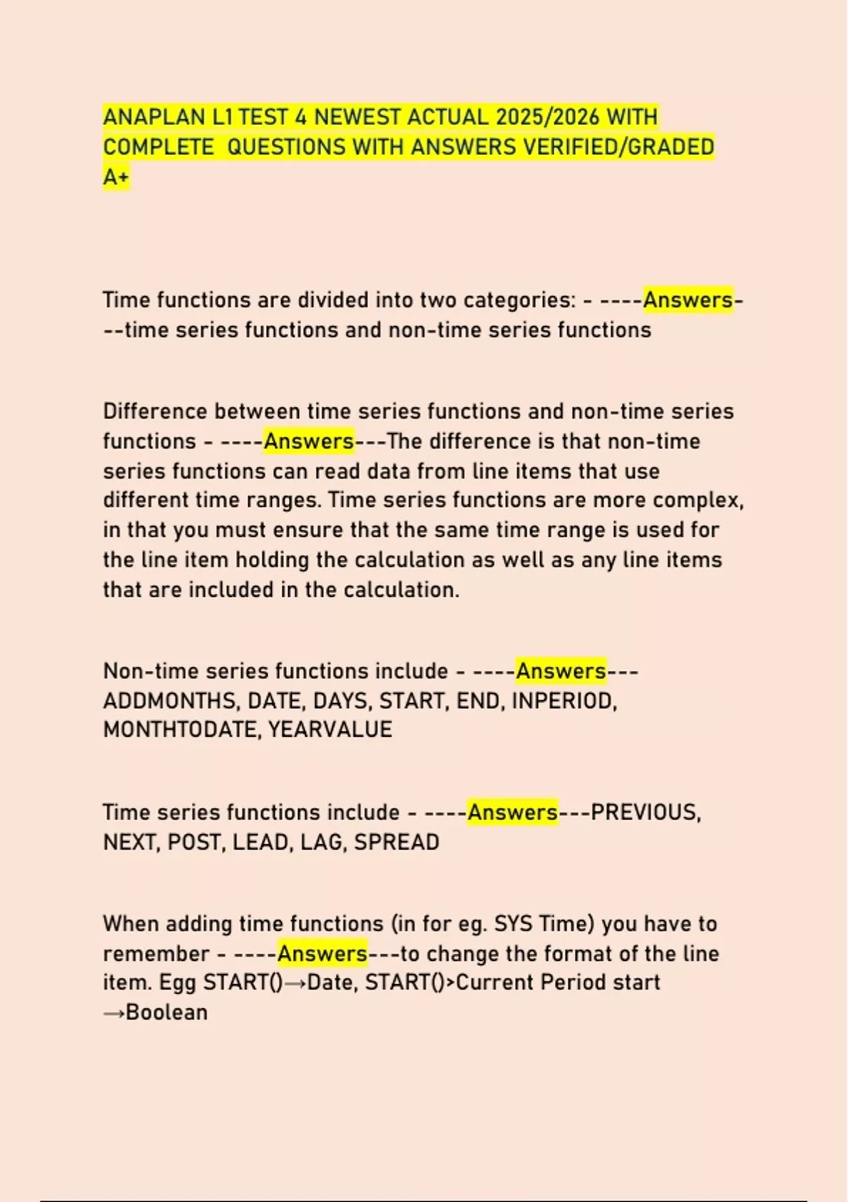 ANAPLAN L1 TEST 4 NEWEST ACTUAL 2025/2026 WITH COMPLETE QUESTIONS WITH ...