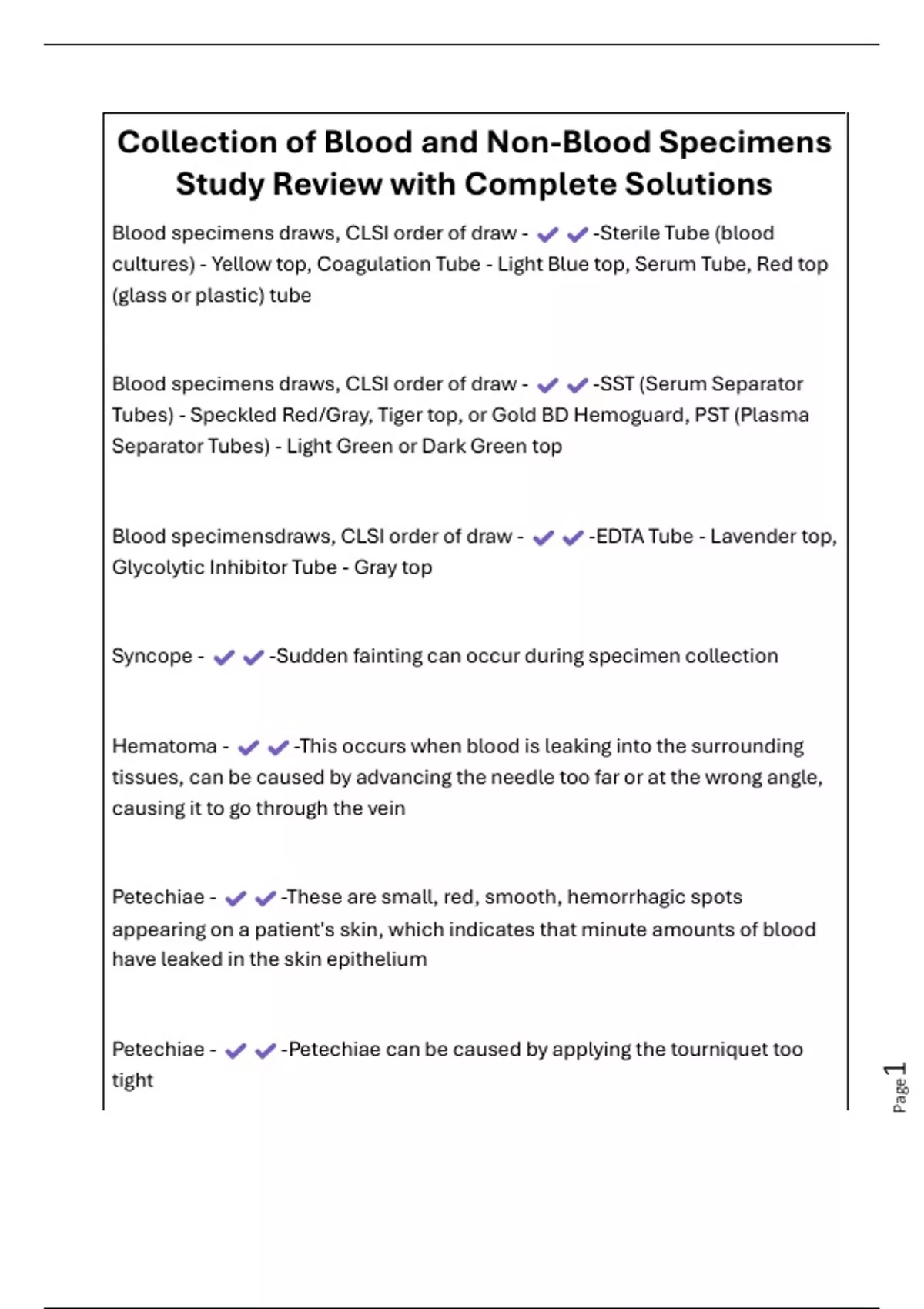Collection of Blood and Non-Blood Specimens Study Review with Complete ...