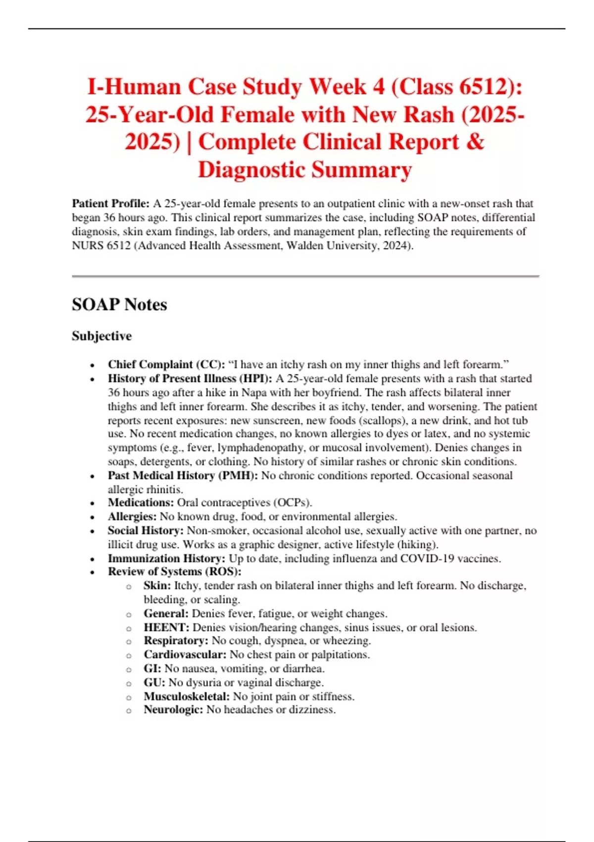 I-Human Case Study Week 4 (Class 6512): 25-Year-Old Female with New ...