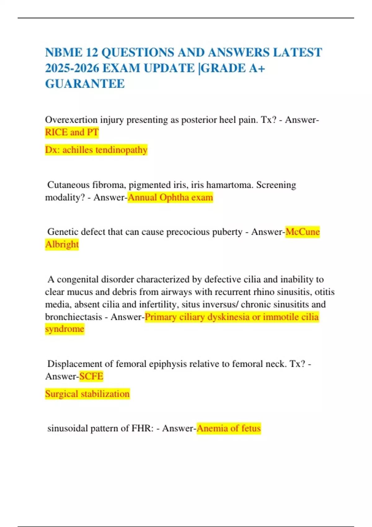 NBME 12 QUESTIONS AND ANSWERS LATEST EXAM UPDATE |GRADE A+ GUARANTEE ...