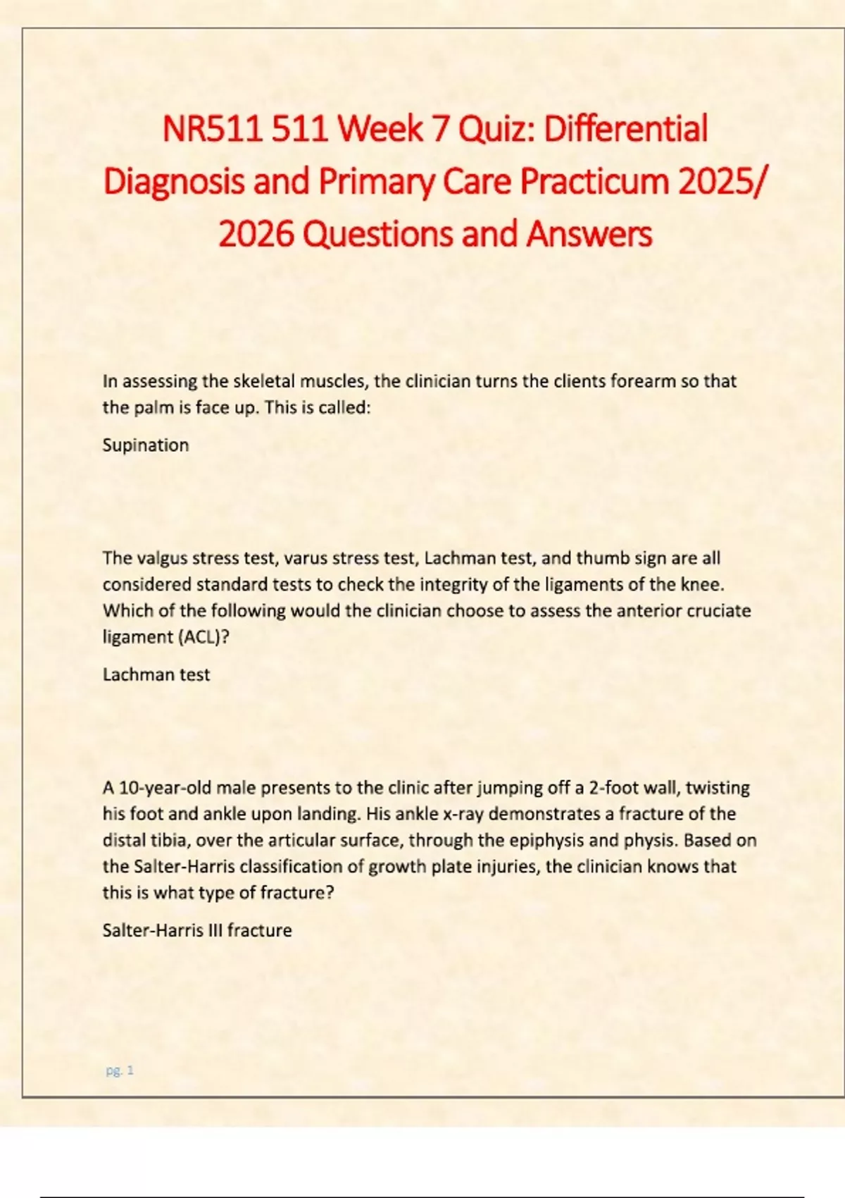 NR511 511 Week 7 Quiz; Differential Diagnosis and Primary Care Practicum [NEW 2025/2026 UPDATE ...