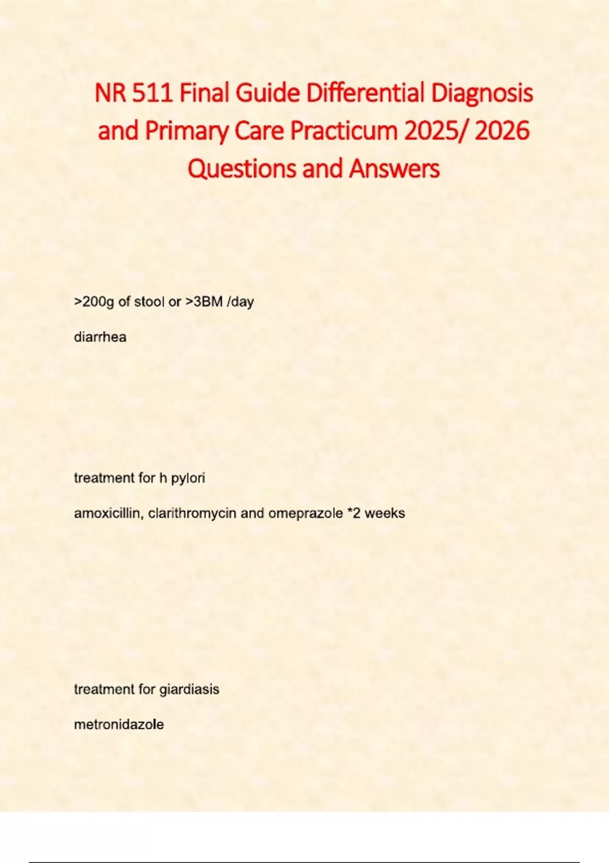 NR 511 Final Guide Differential Diagnosis and Primary Care Practicum [NEW 2025/2026 UPDATE ...