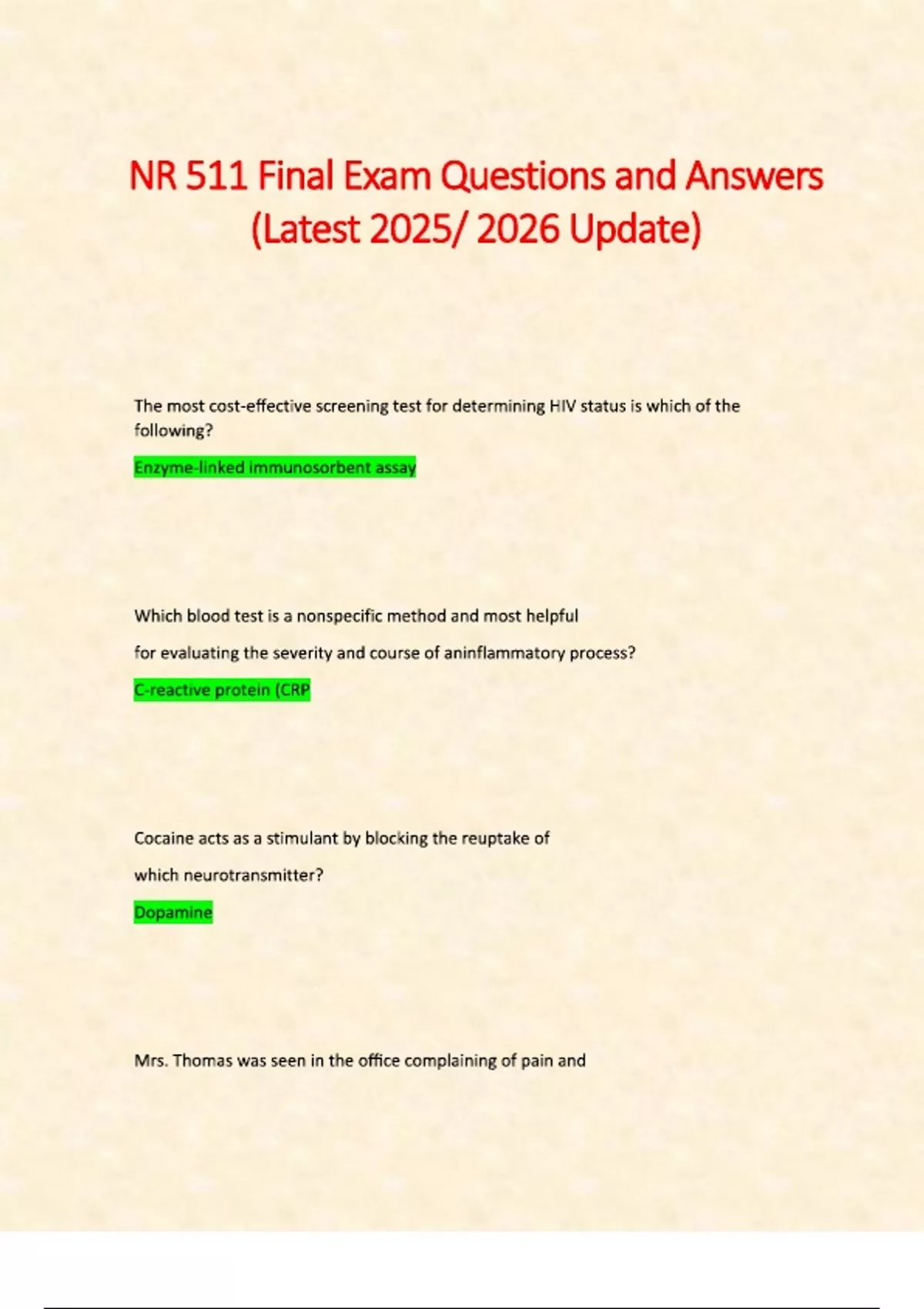 NR 511 Final Exam [NEW 2025/2026 UPDATE] QUESTIONS AND A DETAILED ...