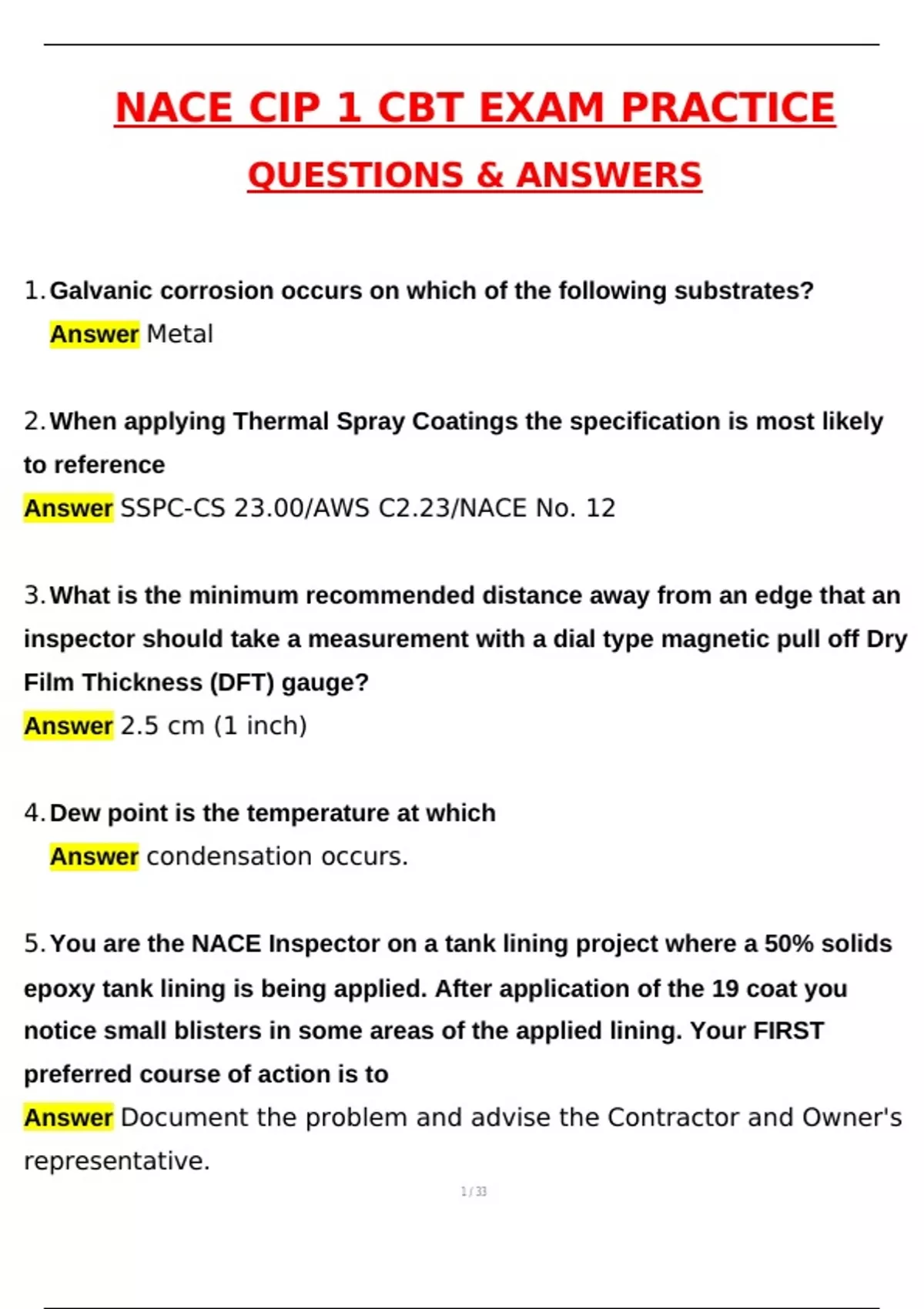 NACE CIP 1 CBT EXAM PRACTICE QUESTIONS Latest 2025 Actual Questions ...