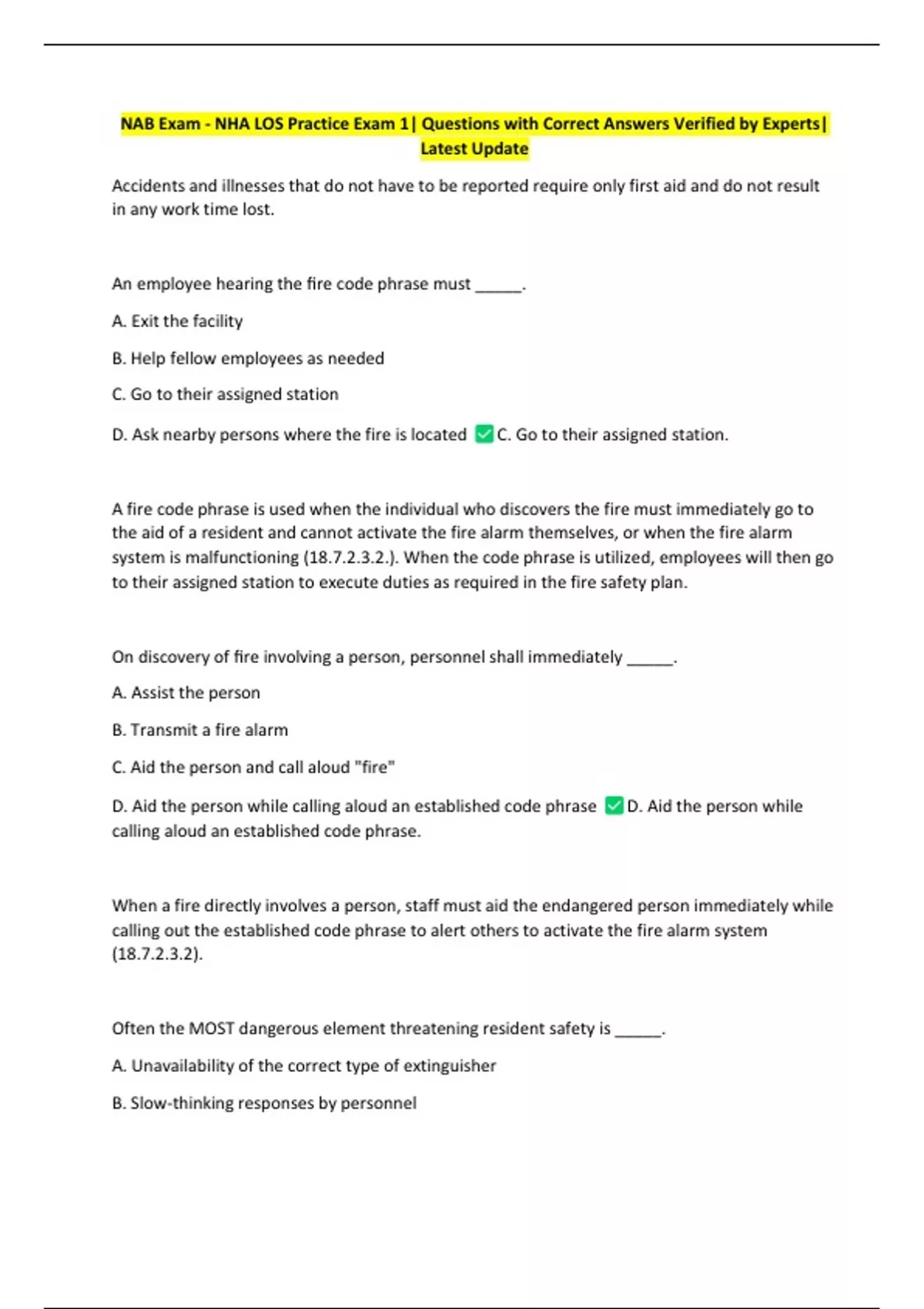 NAB Exam - NHA LOS Practice Exam 1| Questions with Correct Answers ...