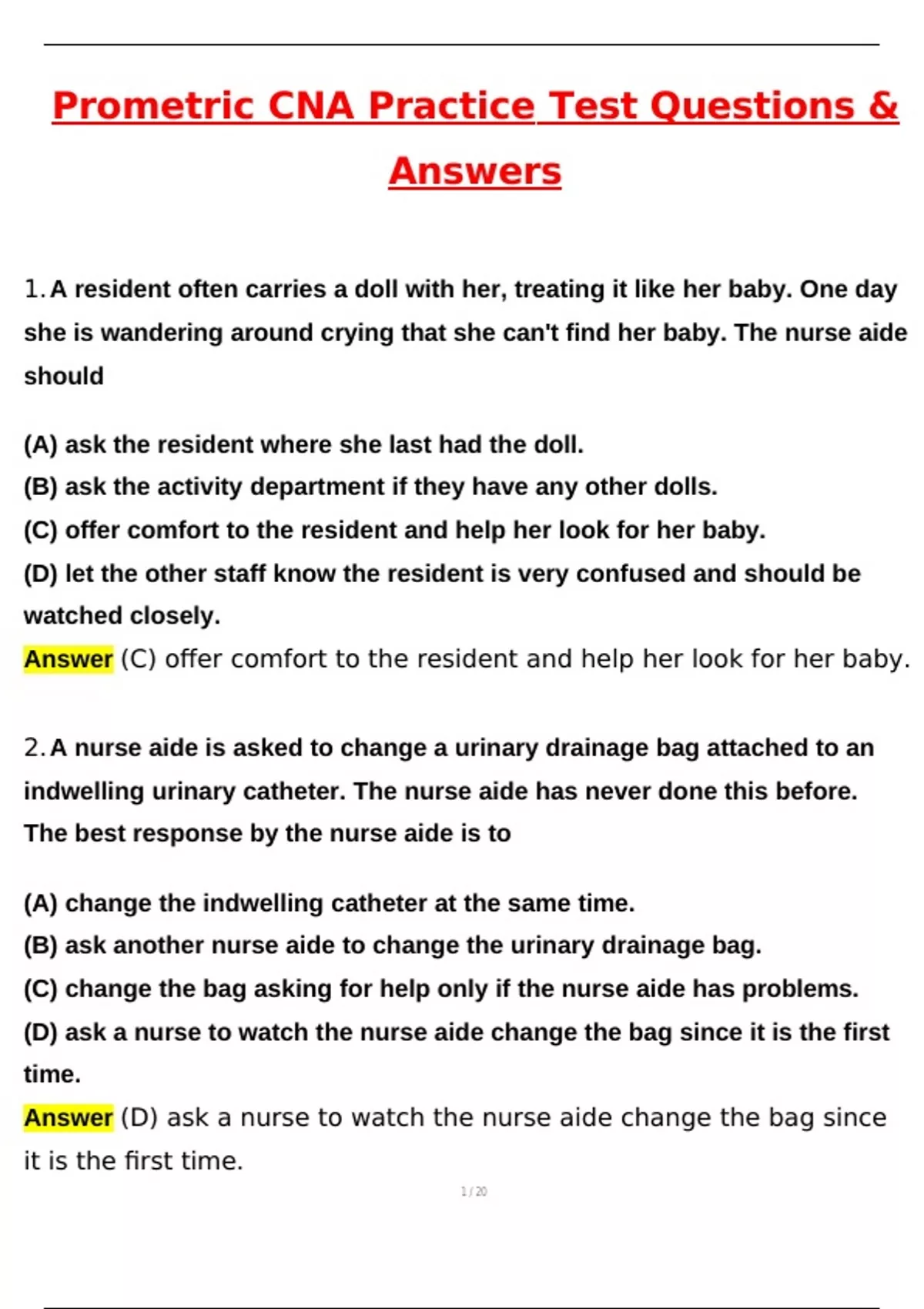 Prometric CNA Practice Test Latest 2025 Actual Questions & Verified ...