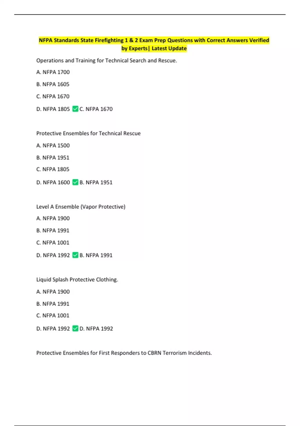 NFPA Standards State Firefighting 1 & 2 Exam Prep Questions with ...