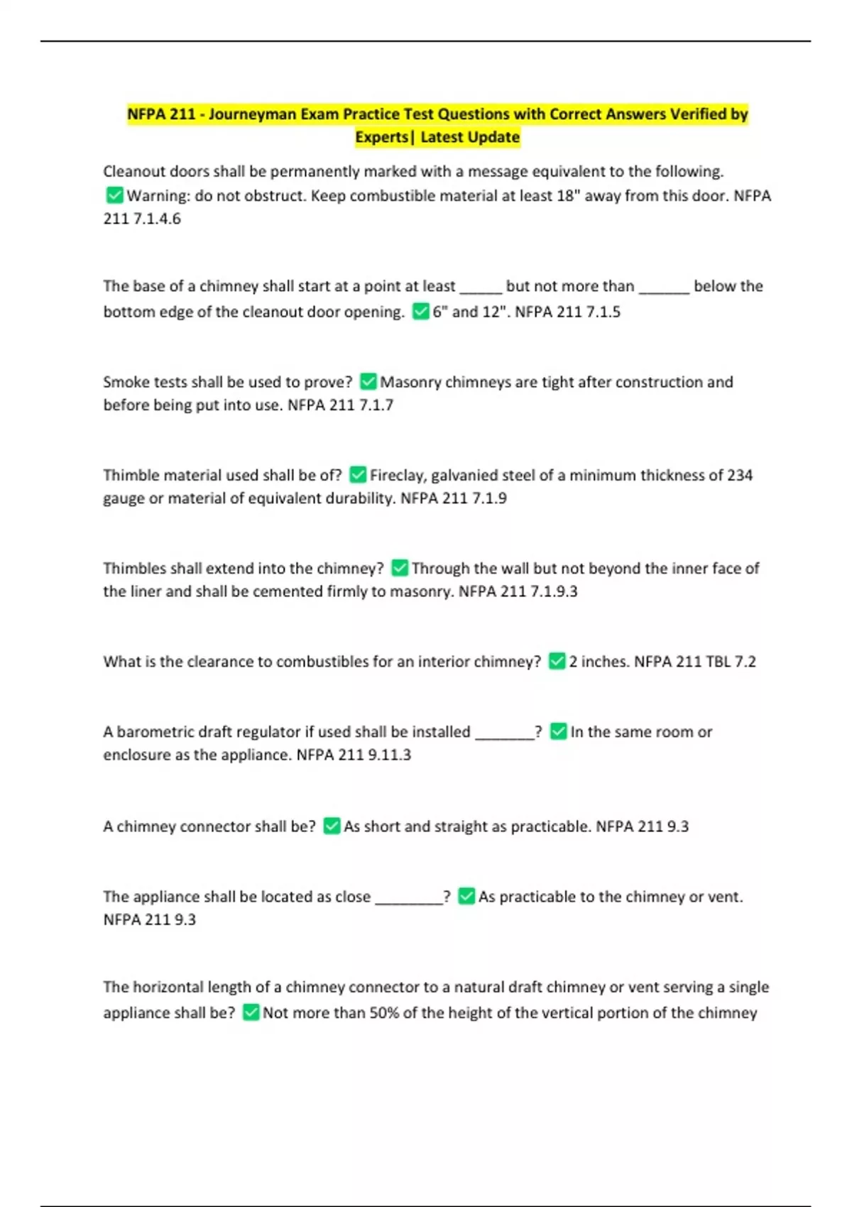 NFPA 211 - Journeyman Exam Practice Test Questions with Correct Answers ...