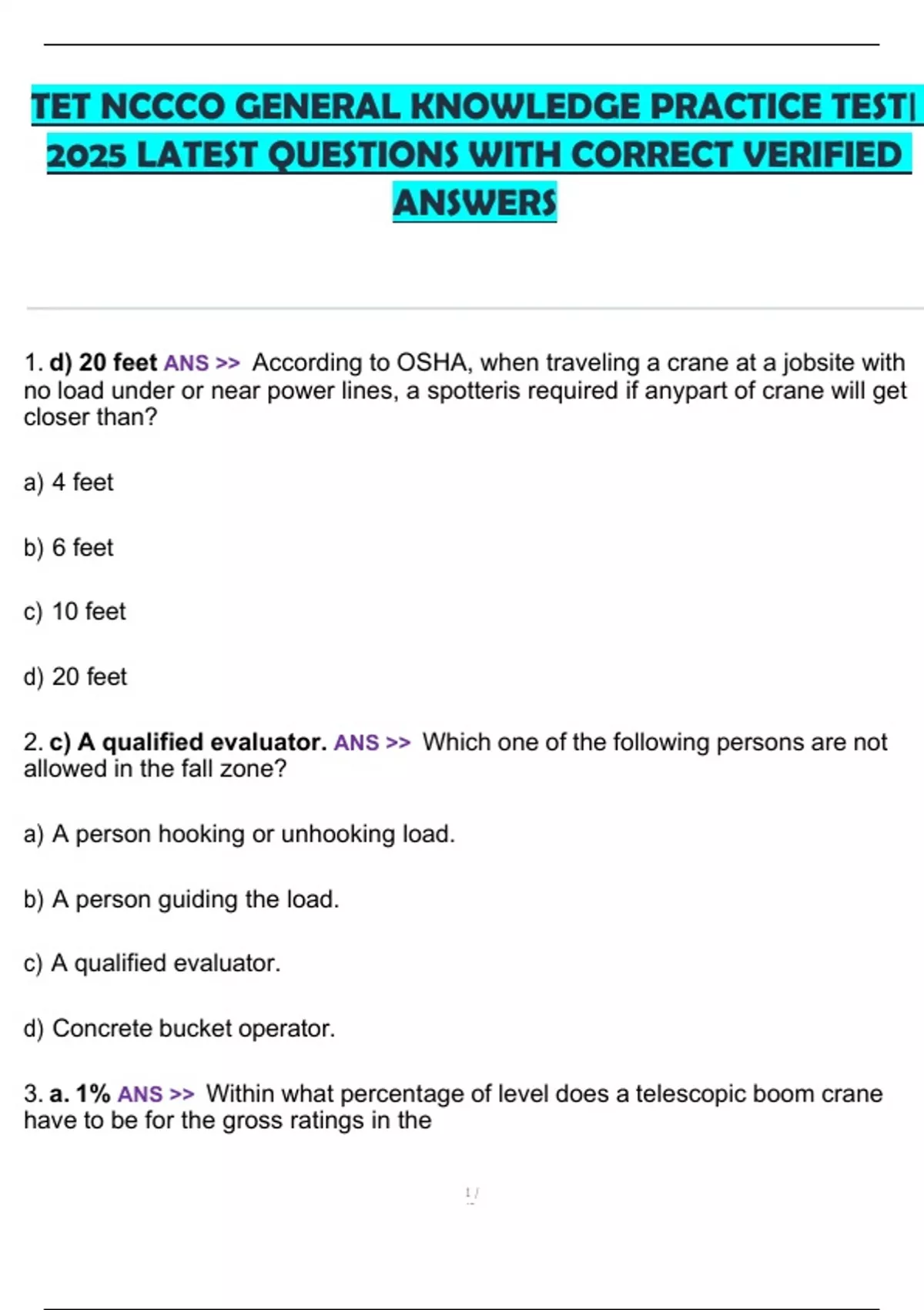 TET NCCCO GENERAL KNOWLEDGE PRACTICE TEST| 2025 LATEST QUESTIONS WITH ...