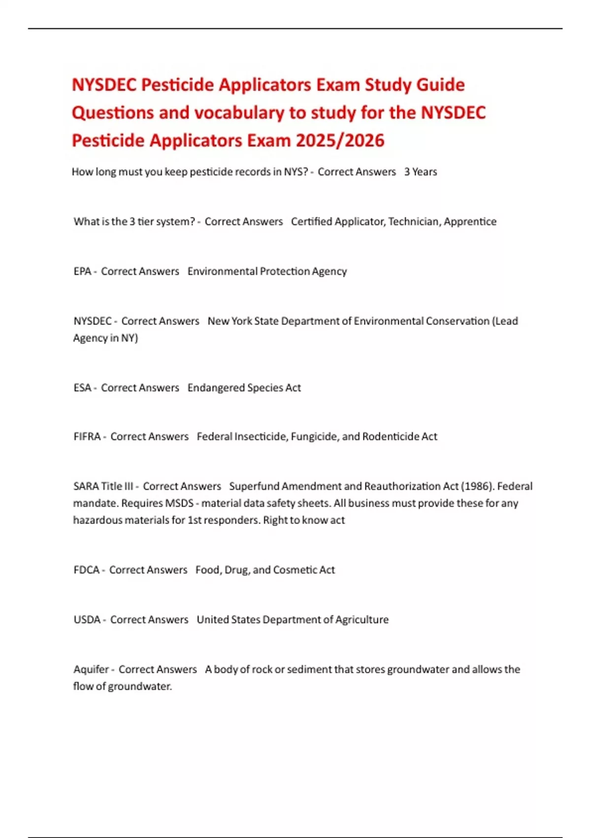 NYSDEC Pesticide Applicators Exam Study Guide Questions and vocabulary ...