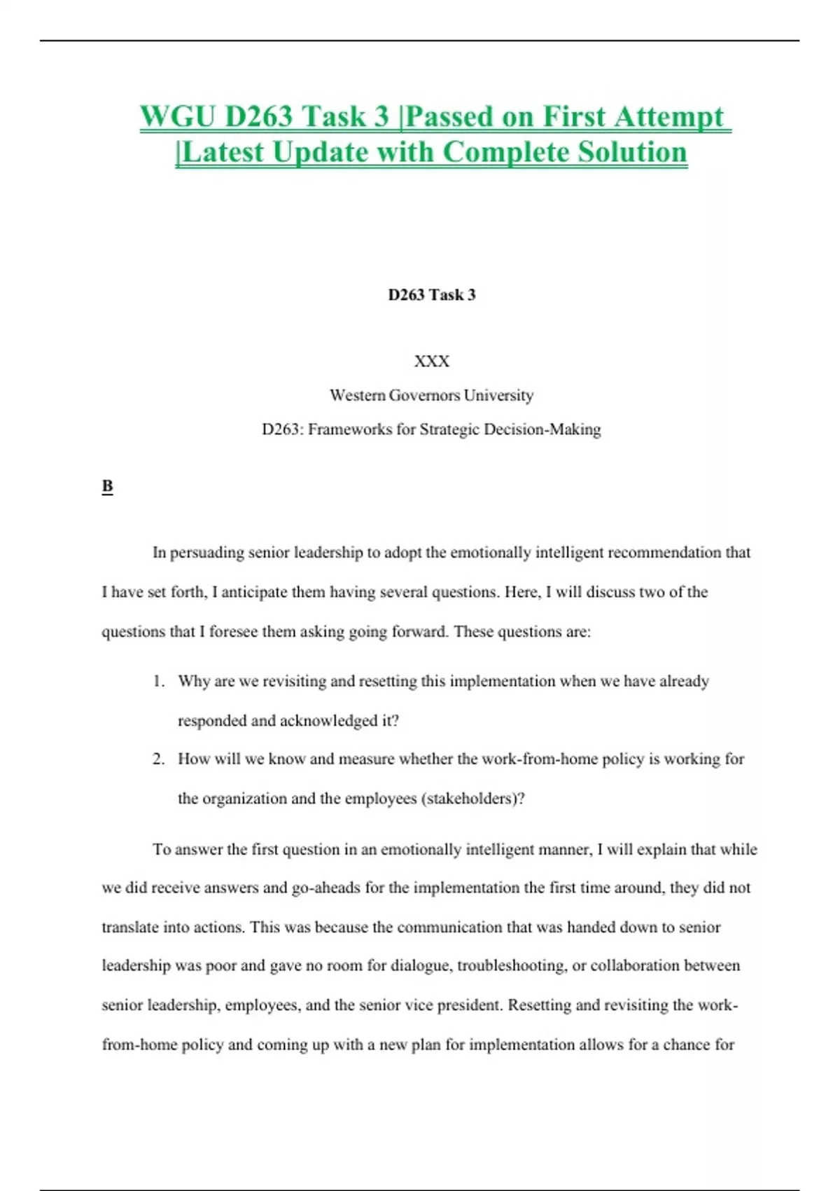 WGU D263 Task 3 |Passed on First Attempt |Latest Update with Complete ...