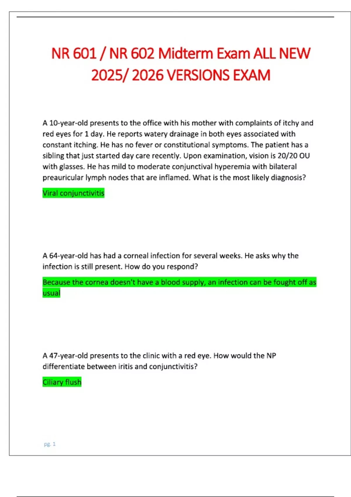 NR 601 / NR 602 Midterm Exam ALL NEW 2025/ 2026 VERSIONS EXAM QUESTIONS WITH VERIFIED ANSWERS ...