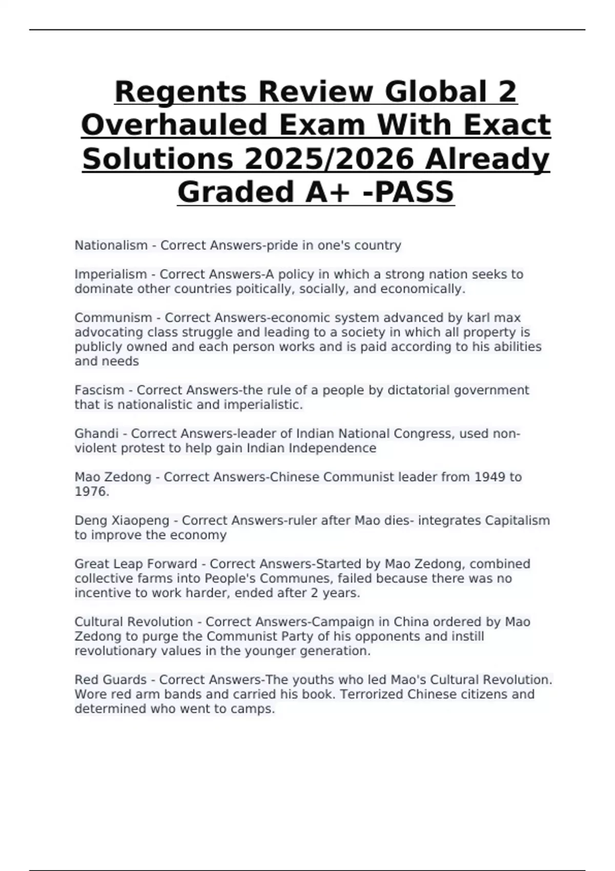 Regents Review Global 2 Overhauled Exam – Exact Solutions – 2025/2026 ...