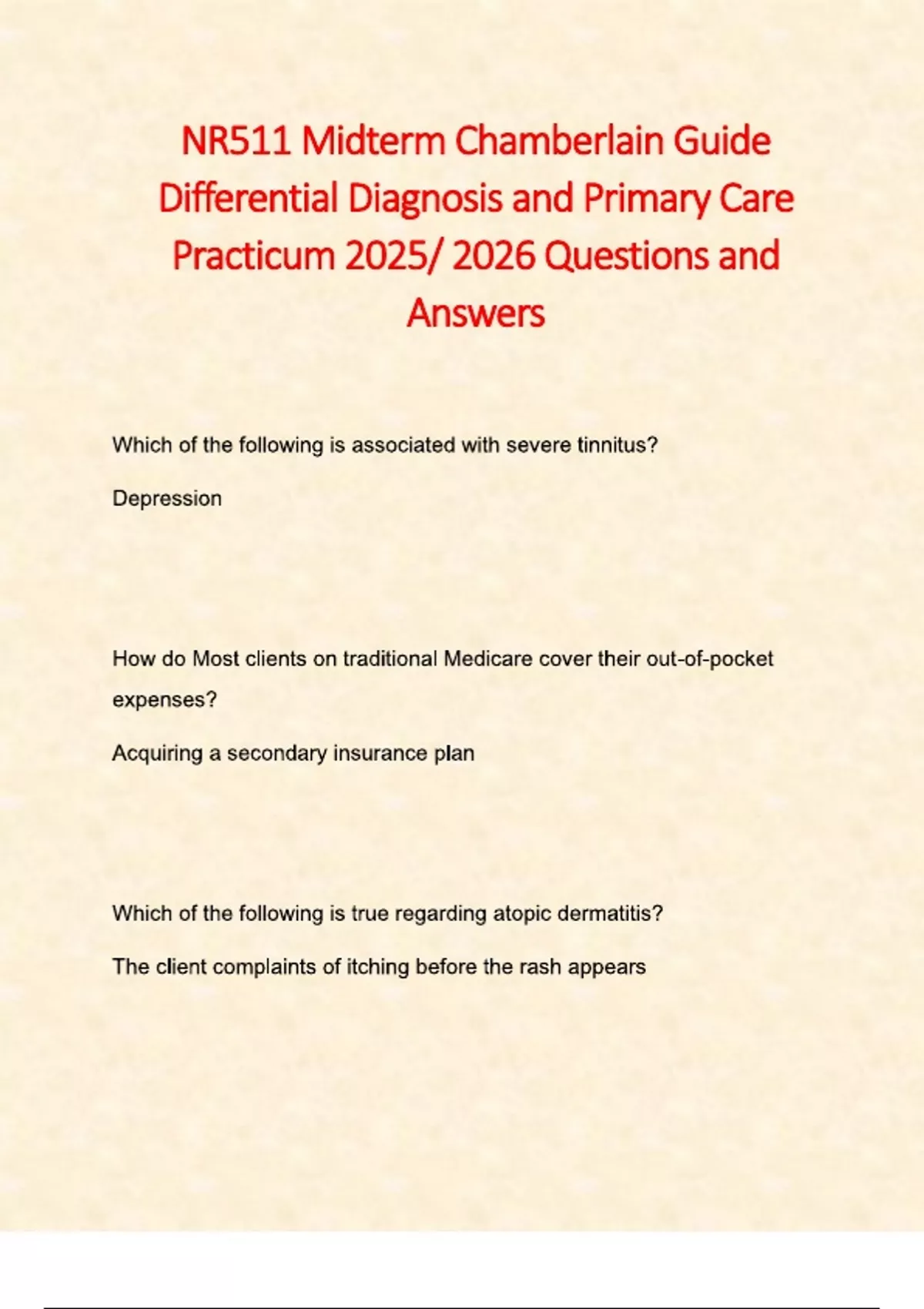 NR511 Midterm Chamberlain Guide Differential Diagnosis and Primary Care Practicum 2025/ 2026 ...