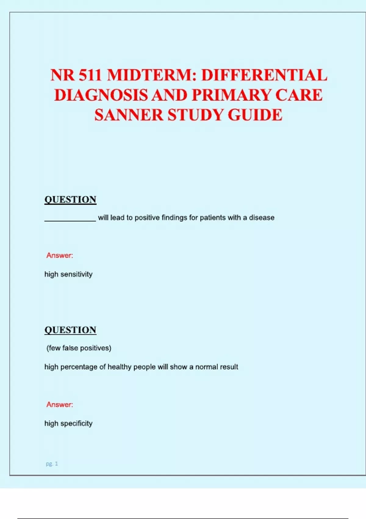 NR 511 MIDTERM DIFFERENTIAL DIAGNOSIS AND PRIMARY CARE SANNER STUDY QUESTIONS WITH VERIFIED ...