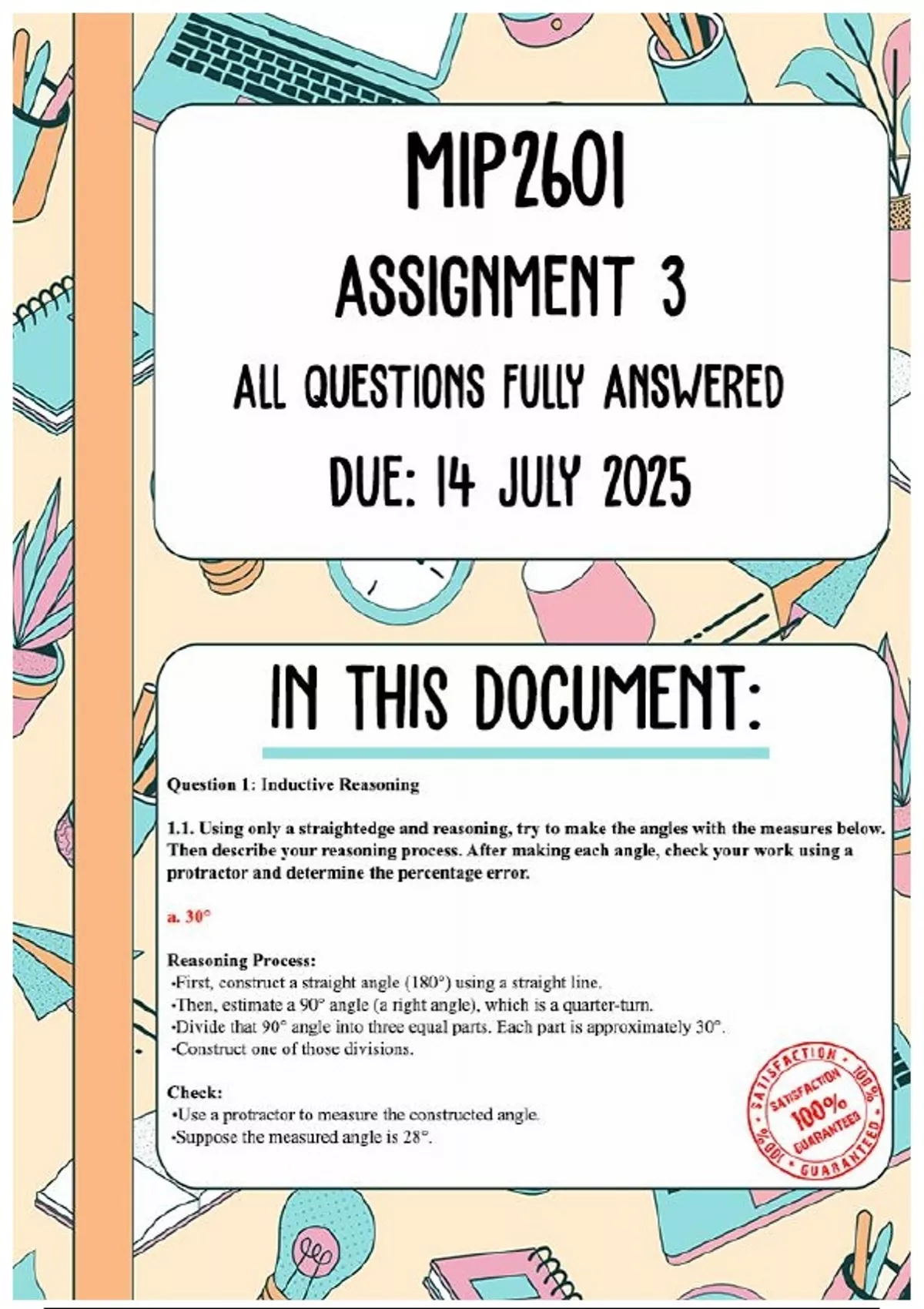 MIP2601 Assignment 3 Memo | Due 14 July 2025 - Mathematics for Intermediate Phase teachers III ...