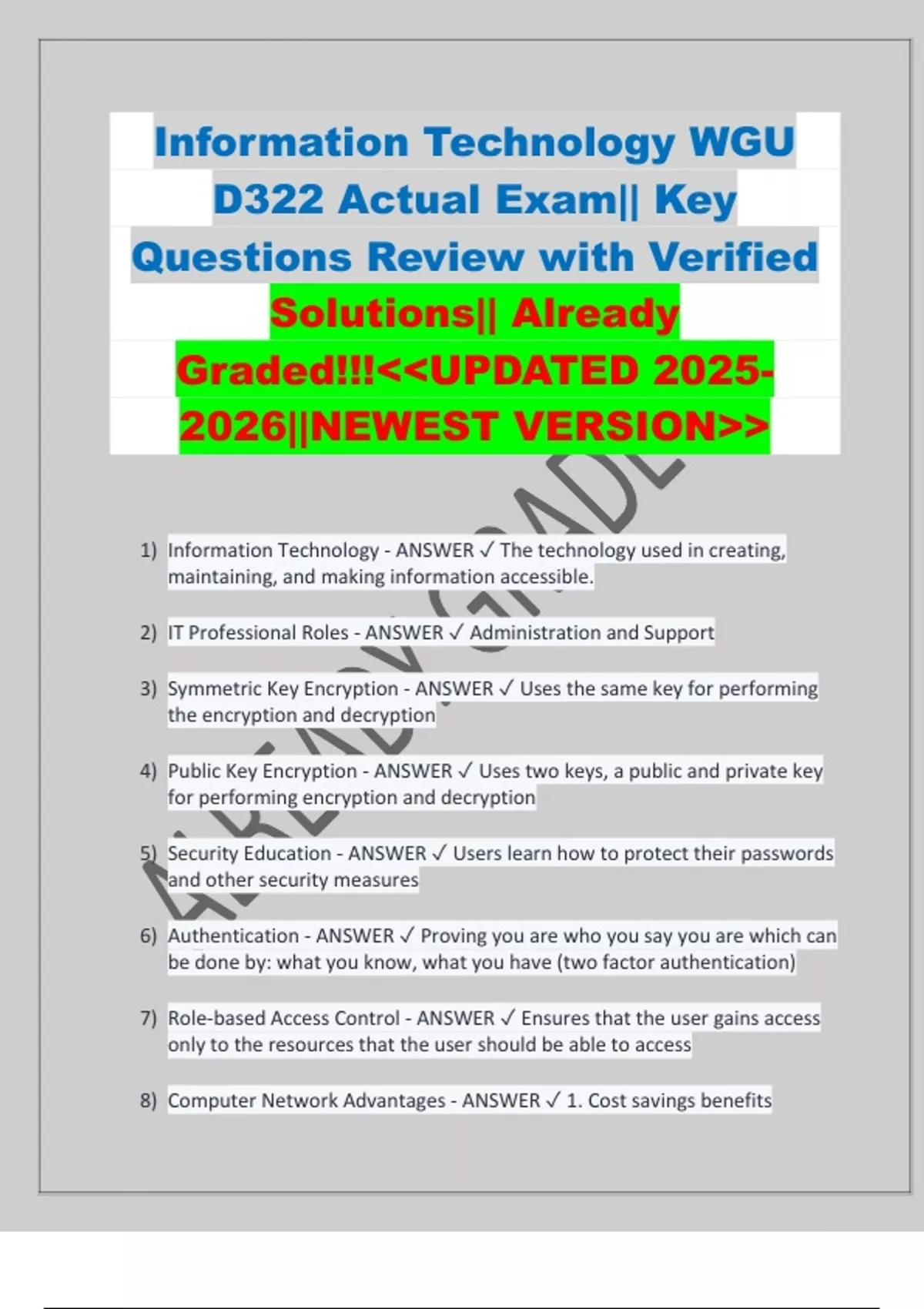 Information Technology WGU D322 Actual Exam|| Key Questions Review with ...