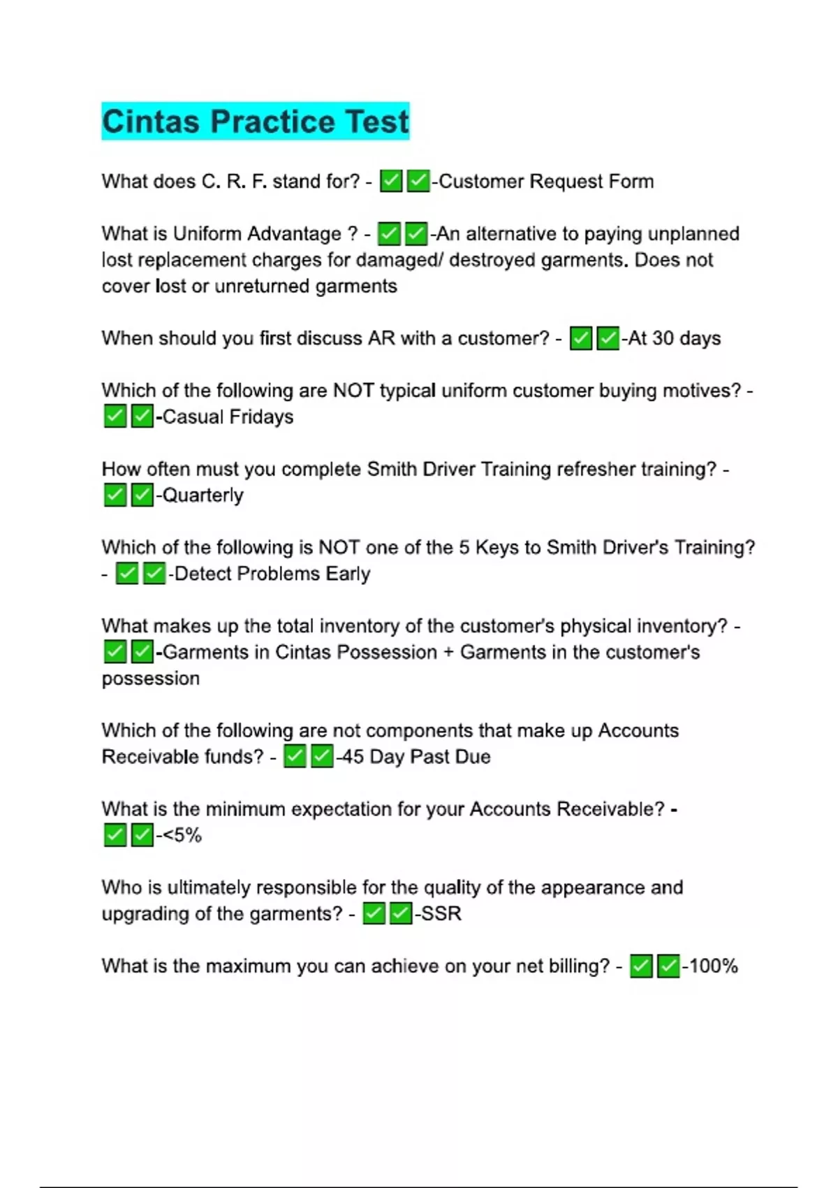 Cintas Practice Test exam (Latest 2025/2026 Update) Questions With ...
