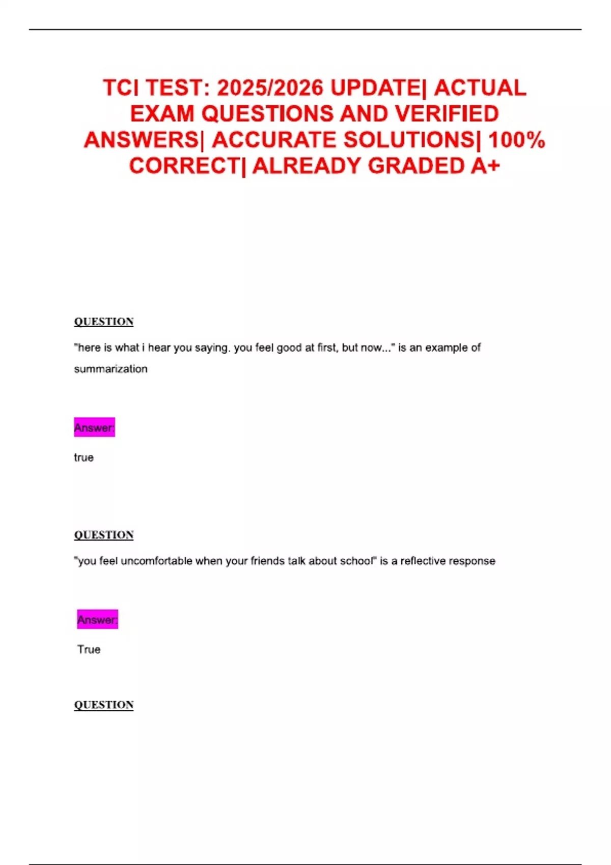 TCI TEST UPDATE ACTUAL EXAM QUESTIONS AND VERIFIED ANSWERS ACCURATE ...