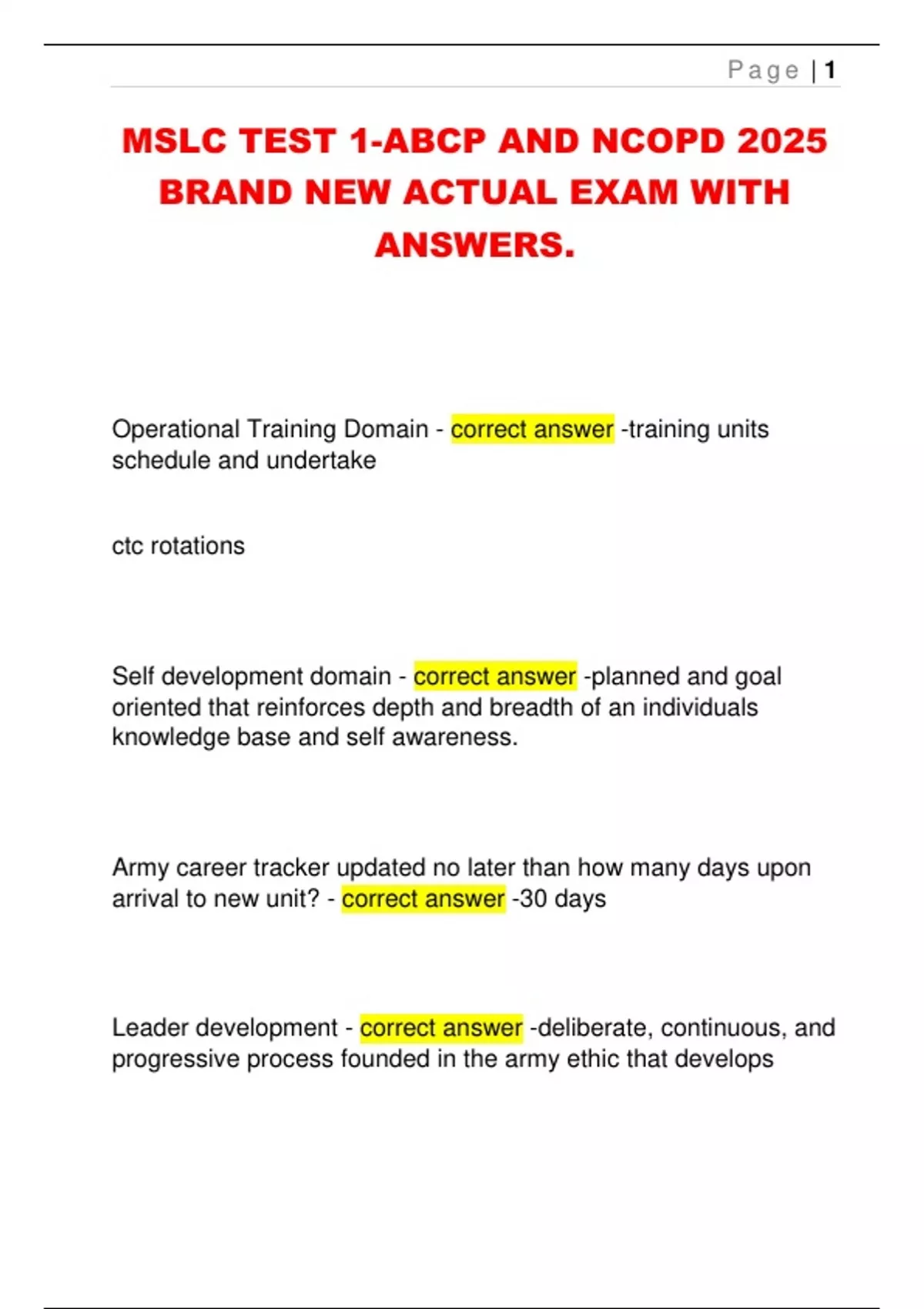 MSLC TEST 1-ABCP AND NCOPD 2025 BRAND NEW ACTUAL EXAM WITH ANSWERS ...