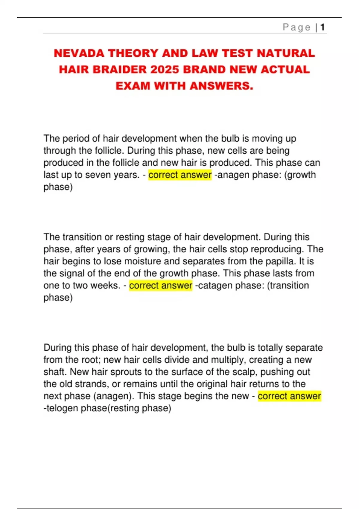 NEVADA THEORY AND LAW TEST NATURAL HAIR BRAIDER 2025 BRAND NEW ACTUAL ...