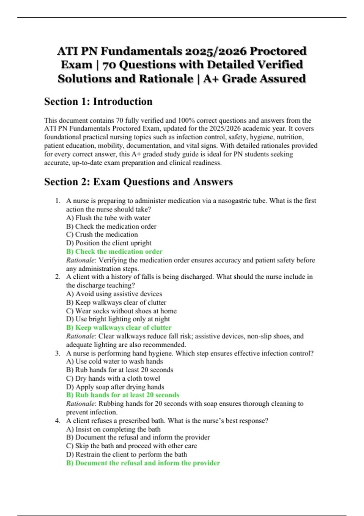 ATI PN Fundamentals Proctored Exam | 70 Verified Questions with ...