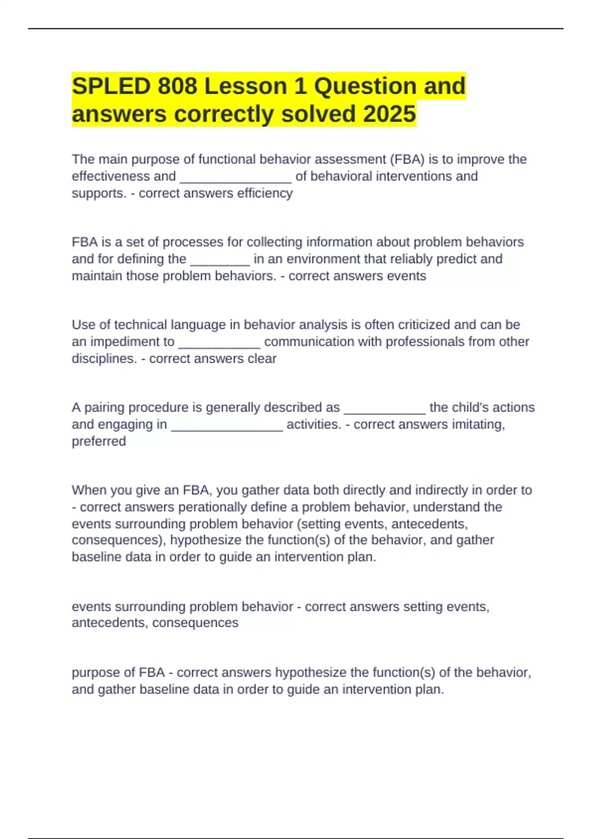 SPLED 808 Lesson 1 Question and answers correctly solved 2025 - SPLED 808 Lesson 1 - Stuvia US