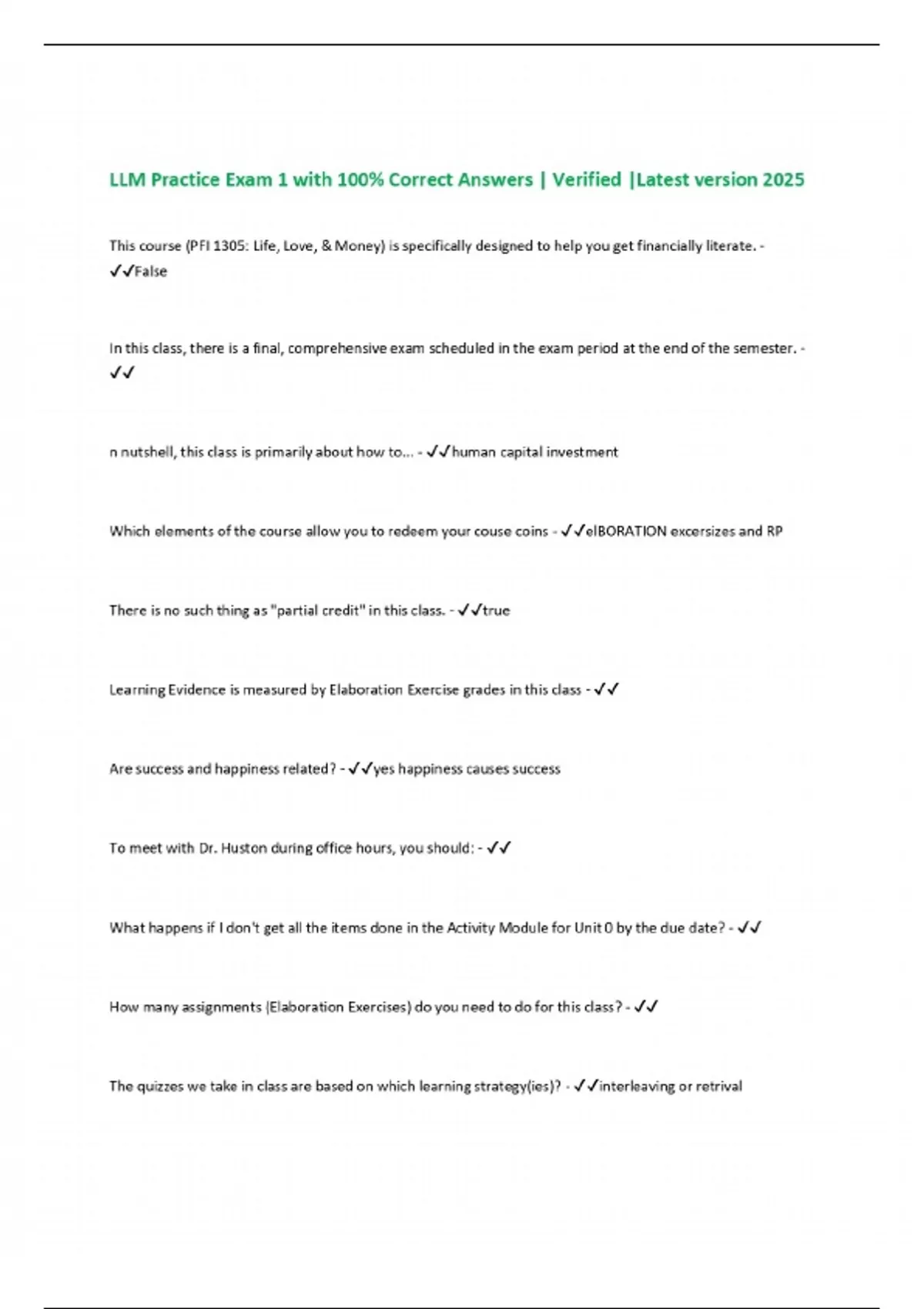 LLM Practice Exam 1 with 100% Correct Answers | Verified |Latest ...