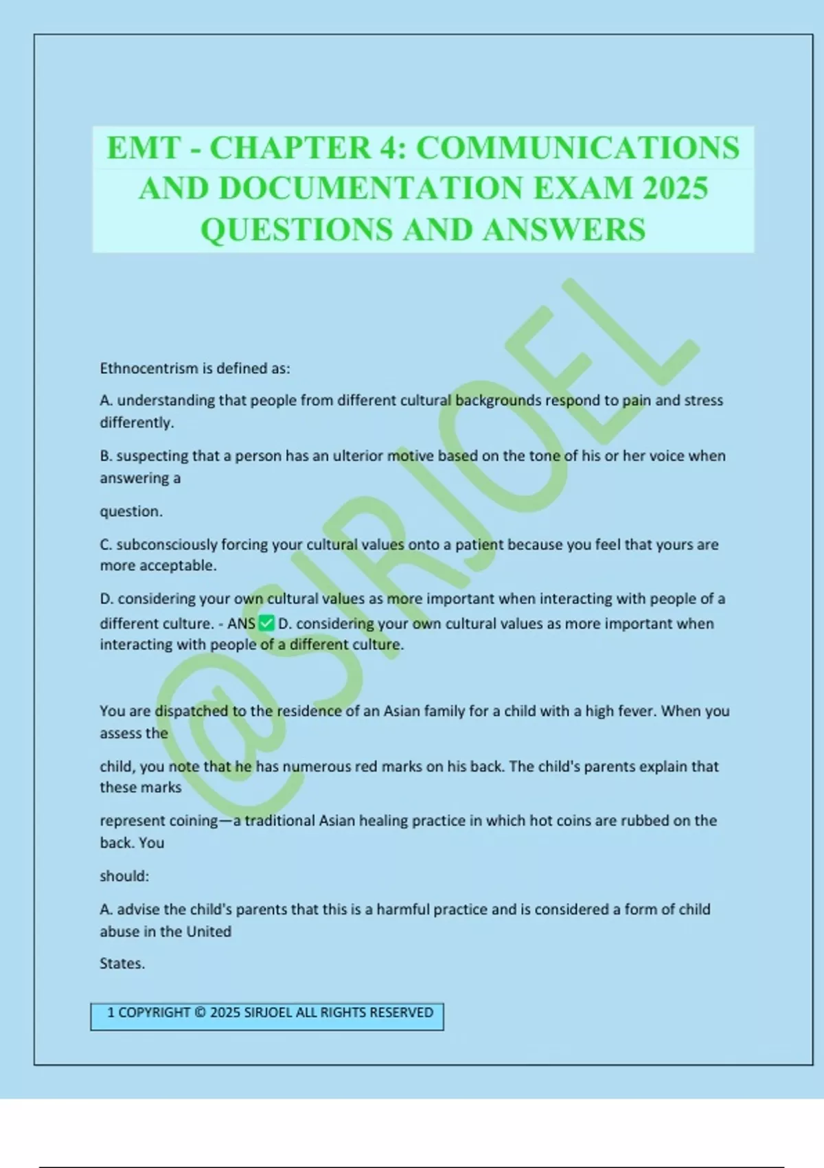 Emt Chapter 4 Communications And Documentation Exam 2025 Questions