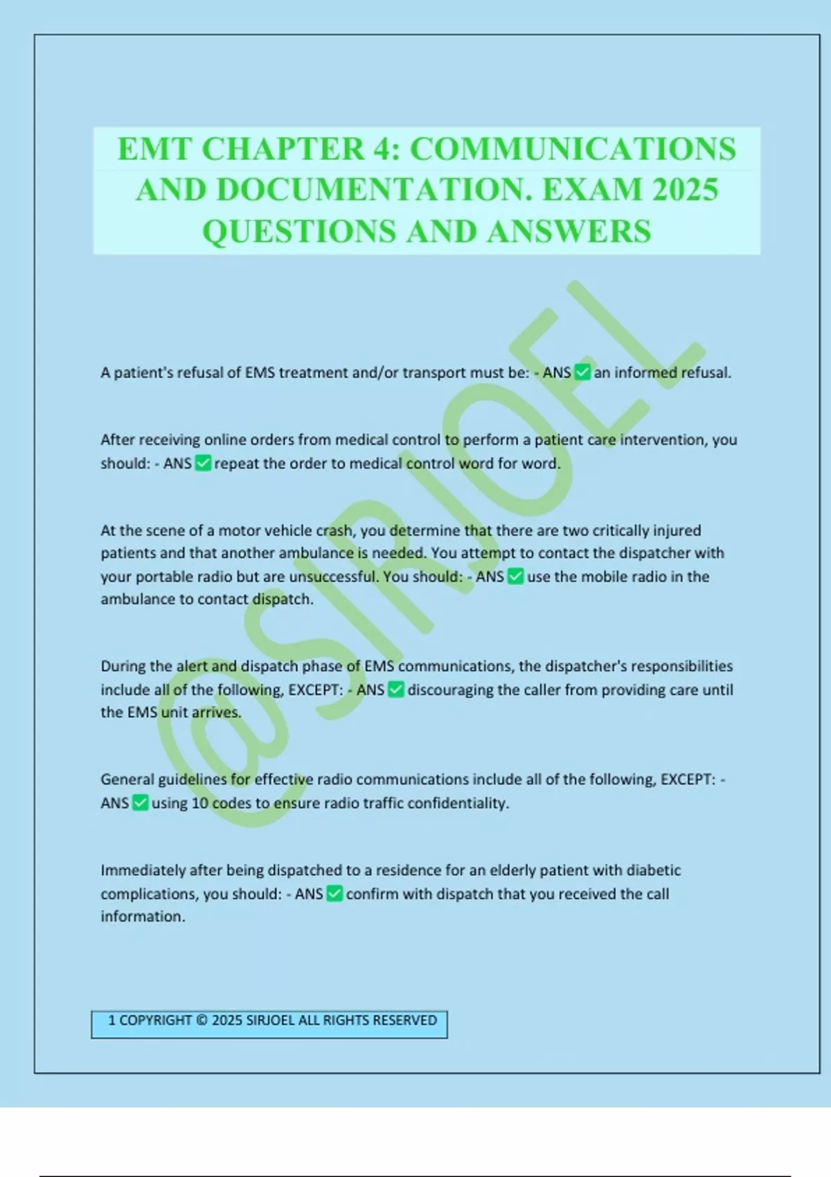 EMT CHAPTER 4: COMMUNICATIONS AND DOCUMENTATION. EXAM 2025 QUESTIONS ...