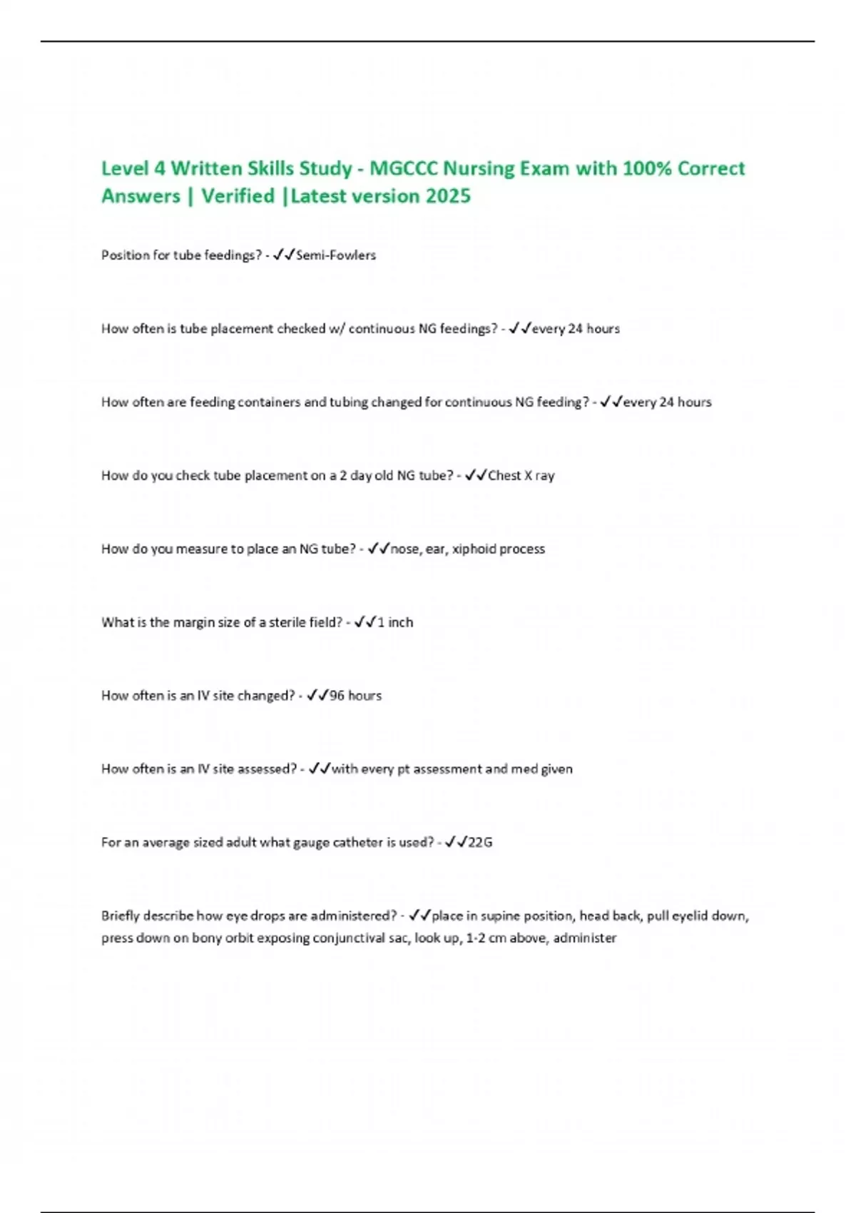 Level 4 Written Skills Study - MGCCC Nursing Exam with 100% Correct ...