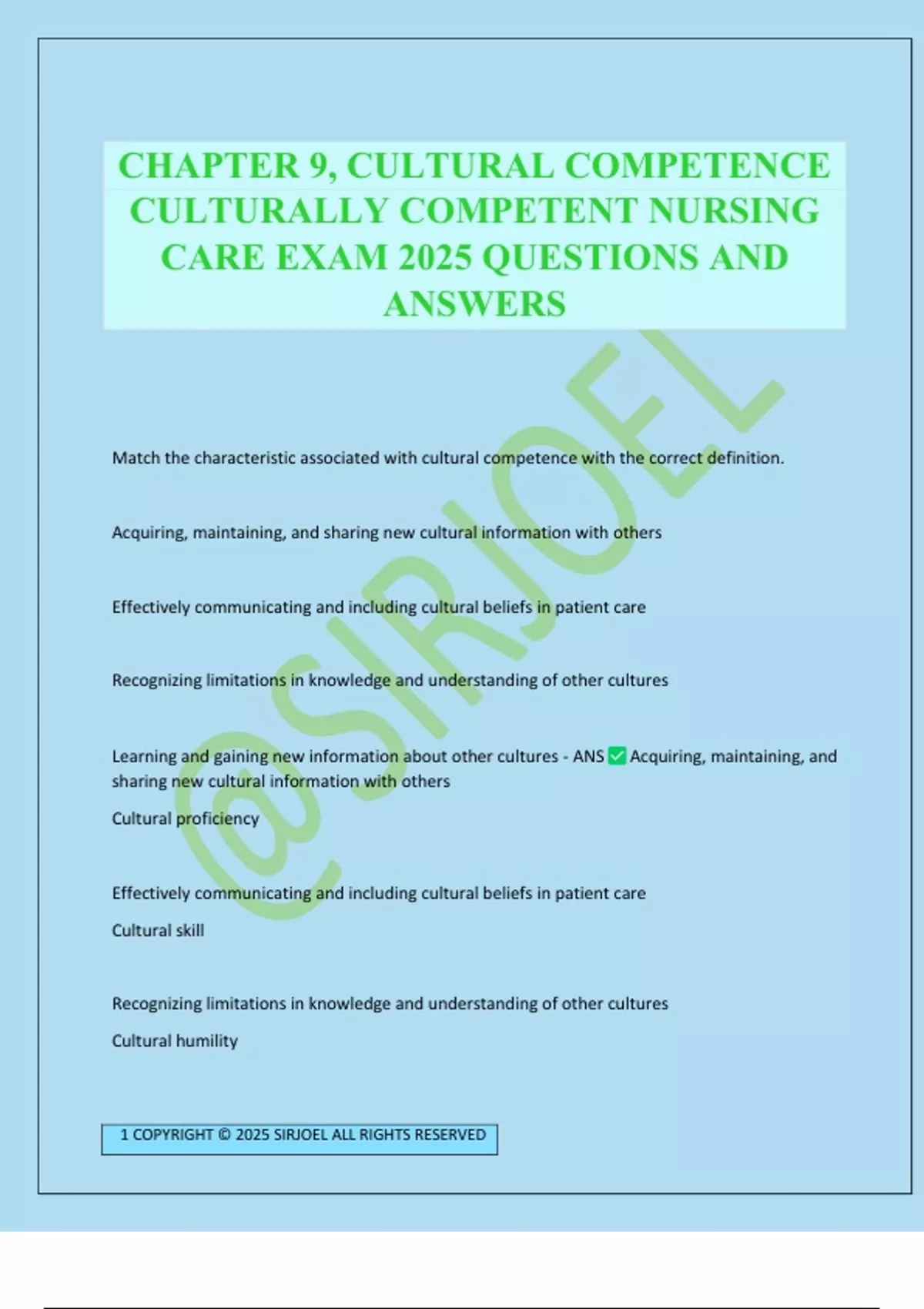 CHAPTER 9, CULTURAL COMPETENCE CULTURALLY COMPETENT NURSING CARE EXAM ...