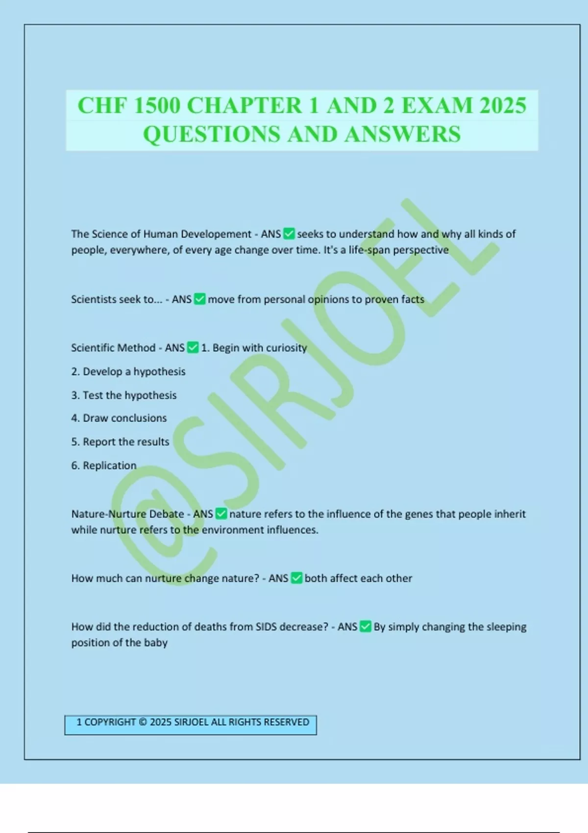 CHF 1500 CHAPTER 1 AND 2 EXAM 2025 QUESTIONS AND ANSWERS - CHF 1500 ...