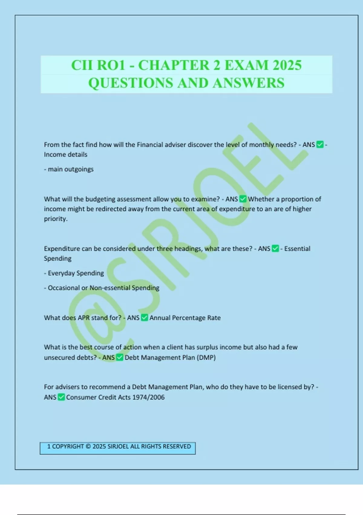 CII RO1 - CHAPTER 2 EXAM 2025 QUESTIONS AND ANSWERS - CII R01 - Stuvia US
